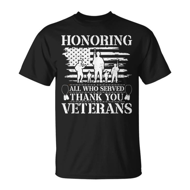 Honoring All Who Served Thank You Veterans Day T-Shirt – US Veteran ...