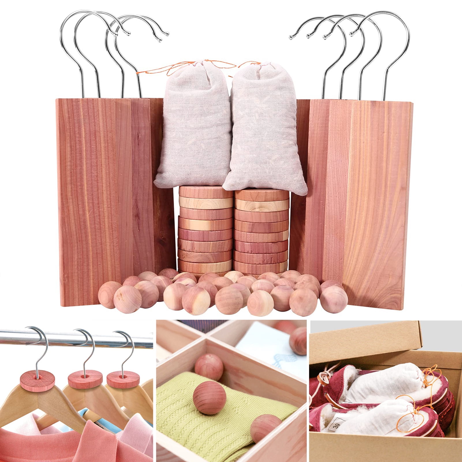 Honrane 1 Set Natural Aromatic Cedar Block Ball Wavy Hook, Closets ...