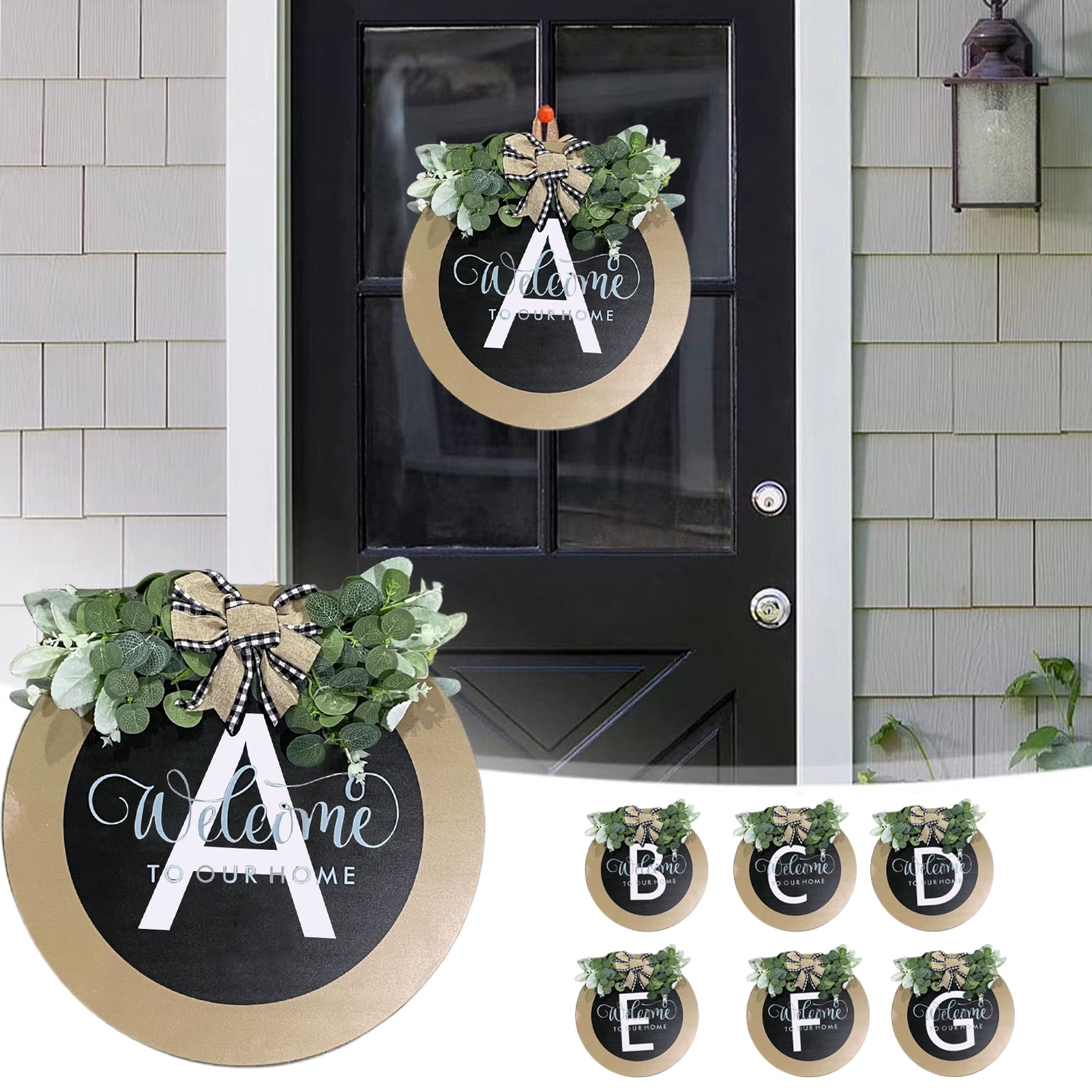 Honrane A-Z 26 Letters Front Door Wreath - Round Sign with Bow, Fake ...