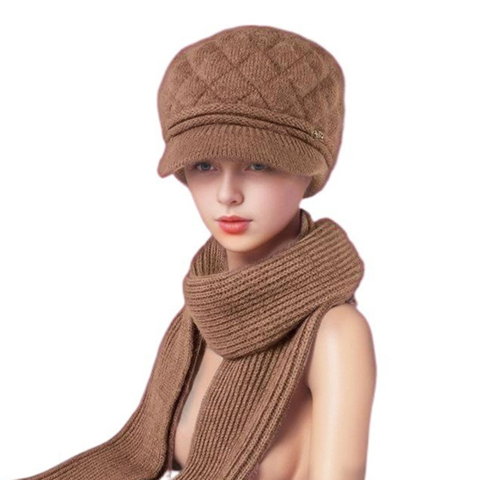 Honrane Blocking Hat Women Sun Hat Knitted Winter Hat Scarf Set for ...