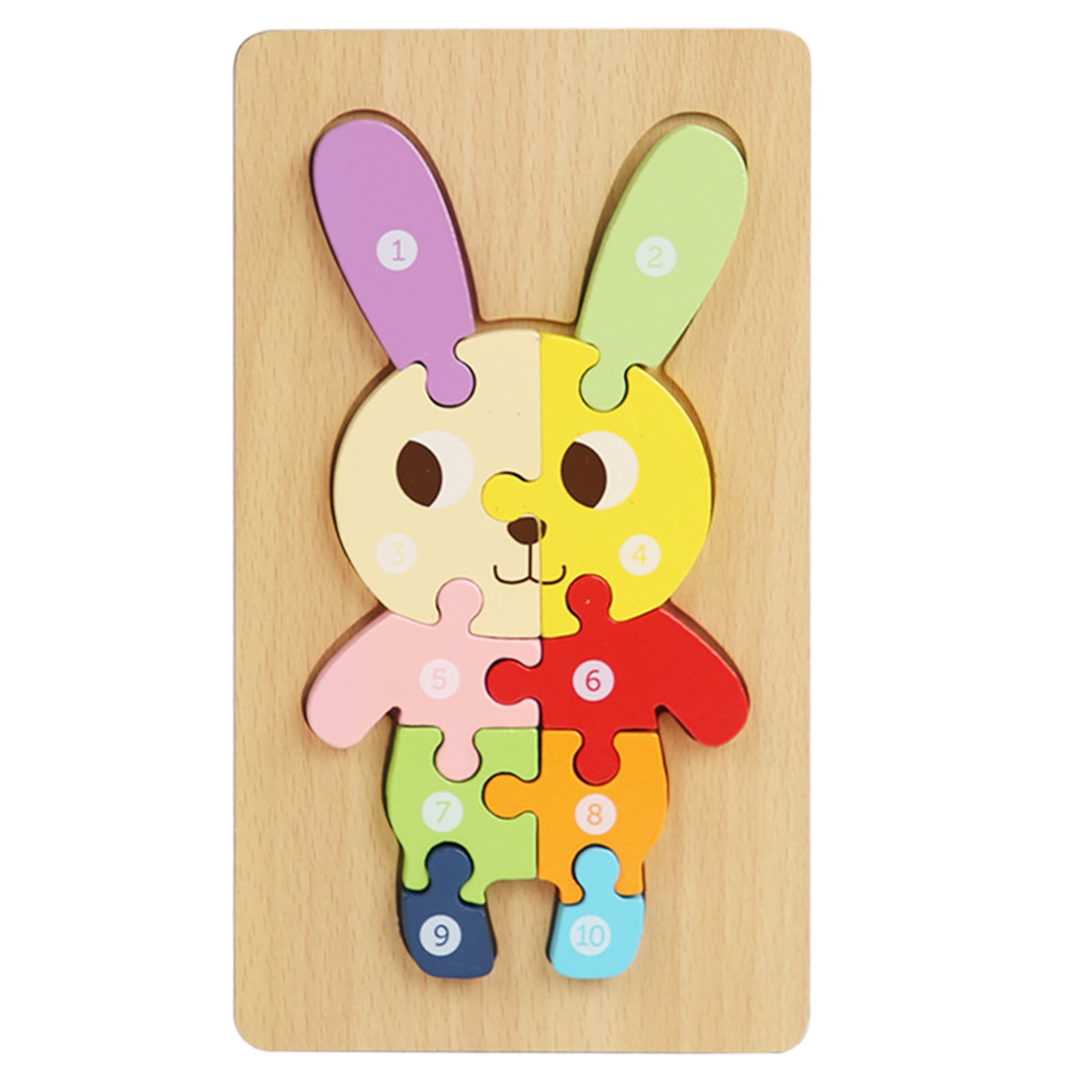 Honrane Number Puzzle Wooden Block Puzzle for Kids Colorful 3d Cartoon ...