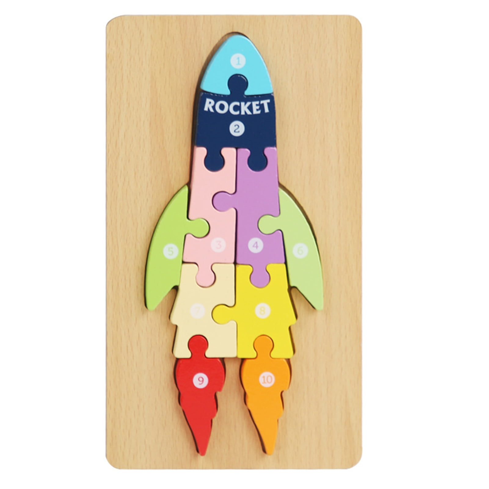 Honrane Number Puzzle Wooden Block Puzzle for Kids Colorful 3d Cartoon ...