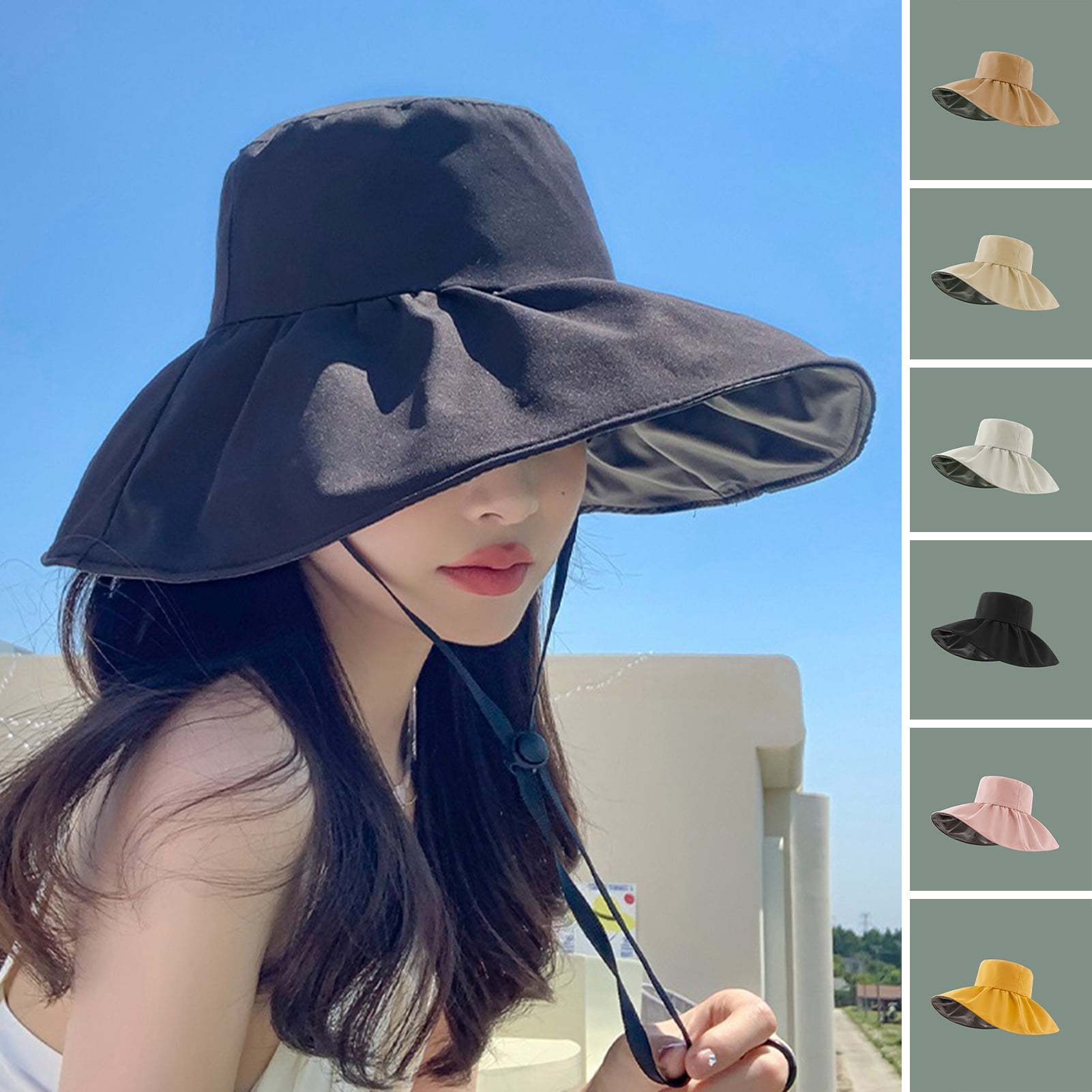 Honrane Sun Hat Wide Brim Floppy UPF 50 Windproof Strap Sun Protection ...