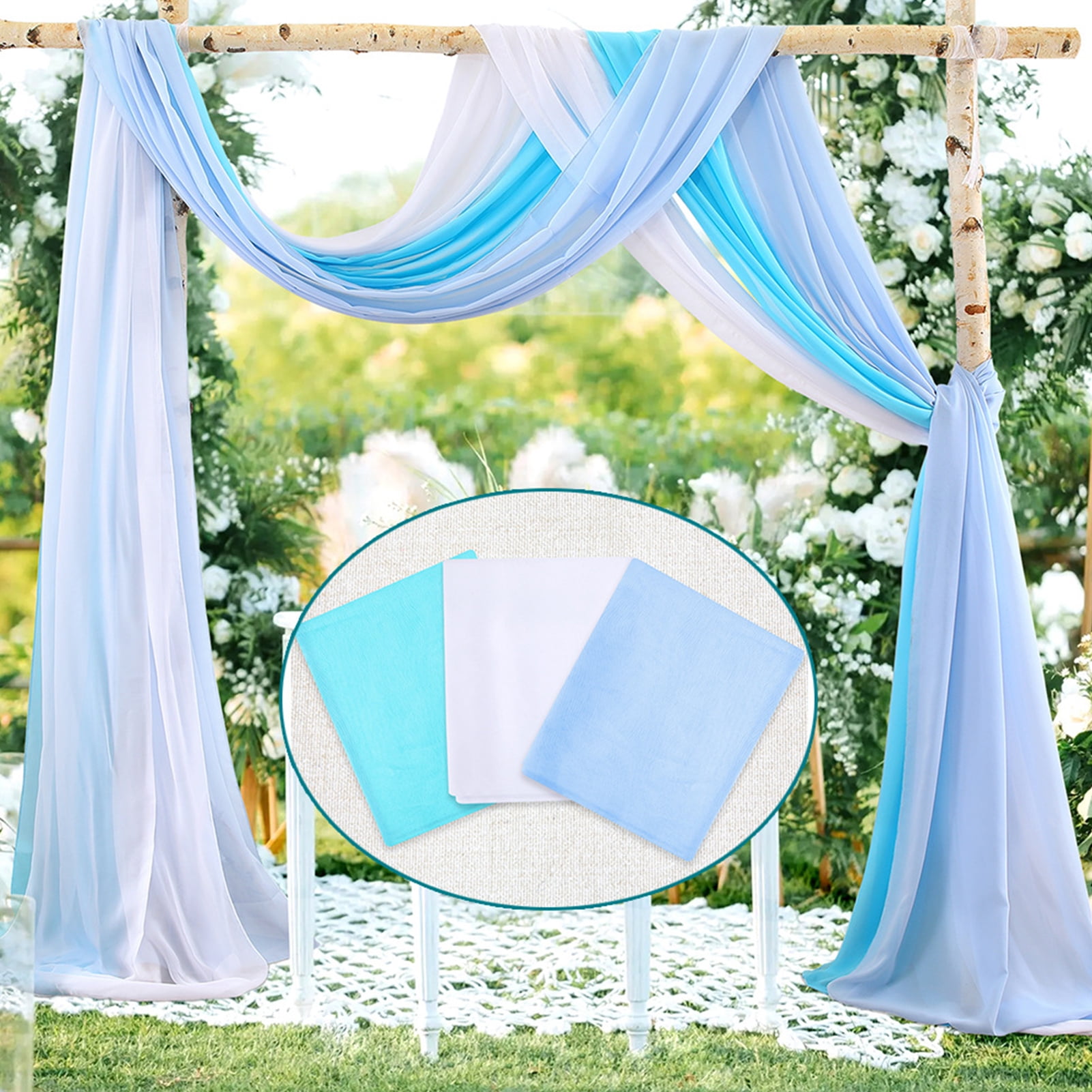 Honrane Wedding Arch Drape Fabric Extra Long 3 Panels Wide Sheer ...