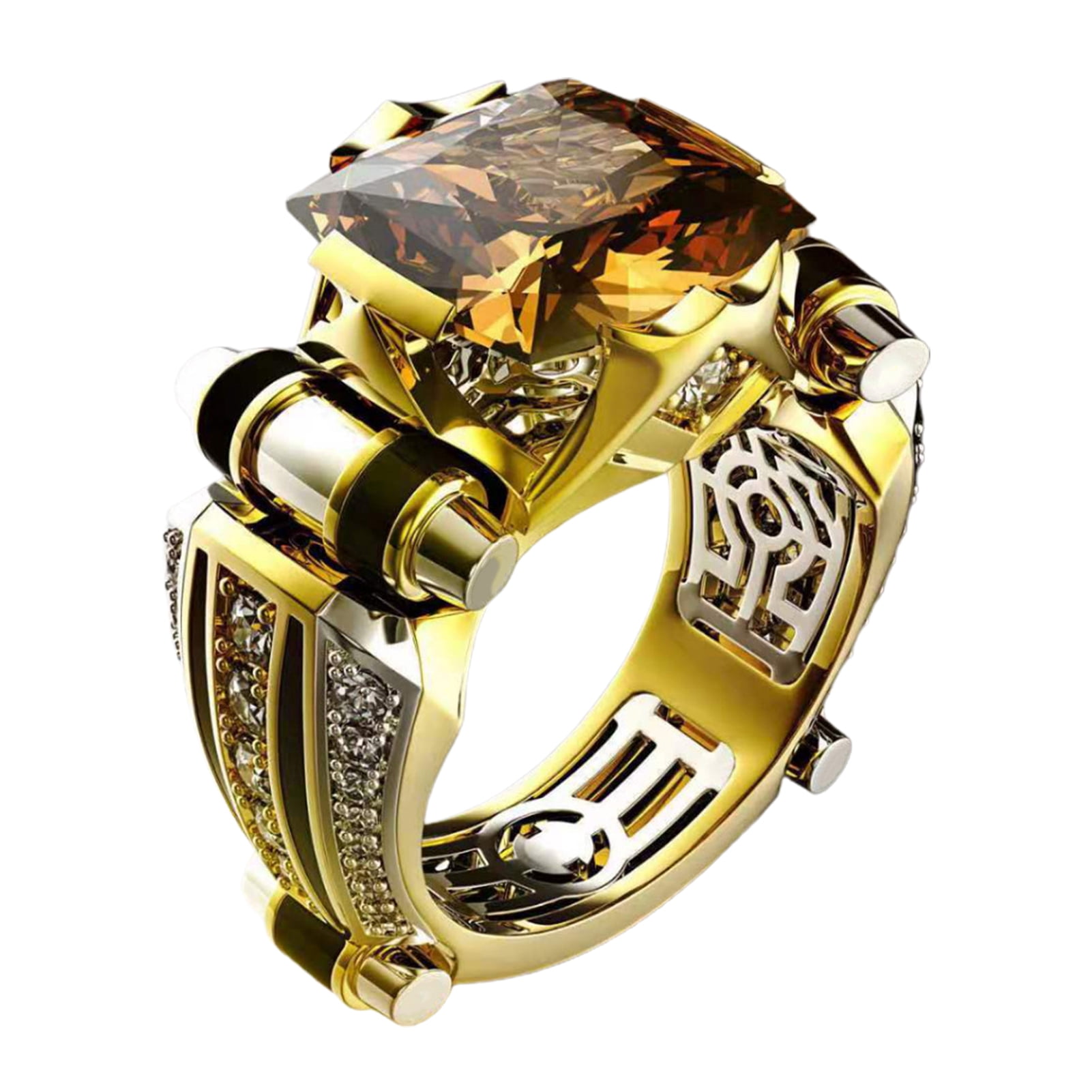 Honrane Women Ring Faux Square Crystal Two-tone Vintage Cool Punk Gift ...