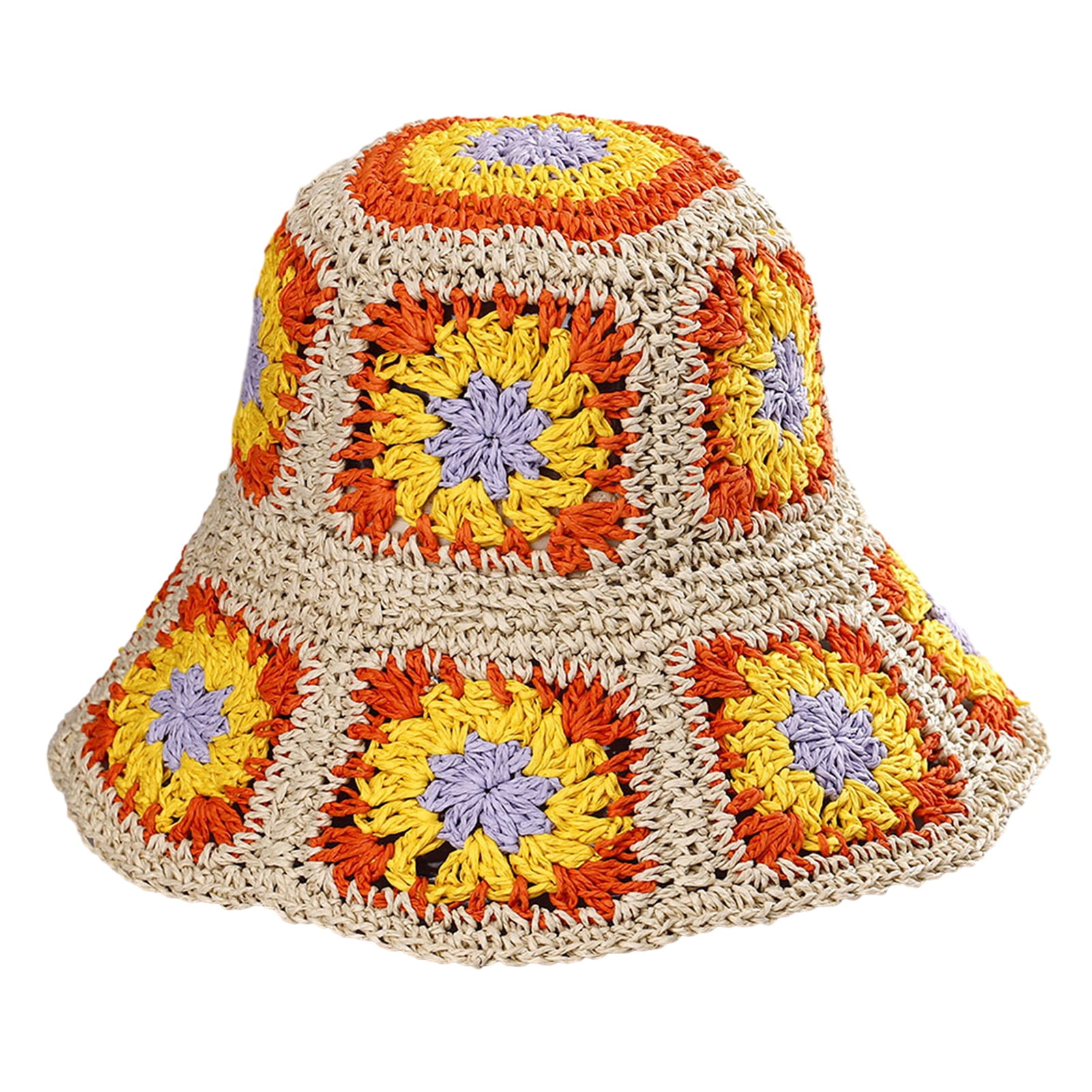 Honrane Women Straw Hat Foldable Straw Hat Women's Floral Straw Hat ...