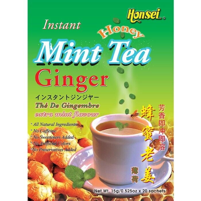 Honsei Instant Ginger Honey Mint Tea, 15g/0.52 oz.20 Sachets Per Box ...