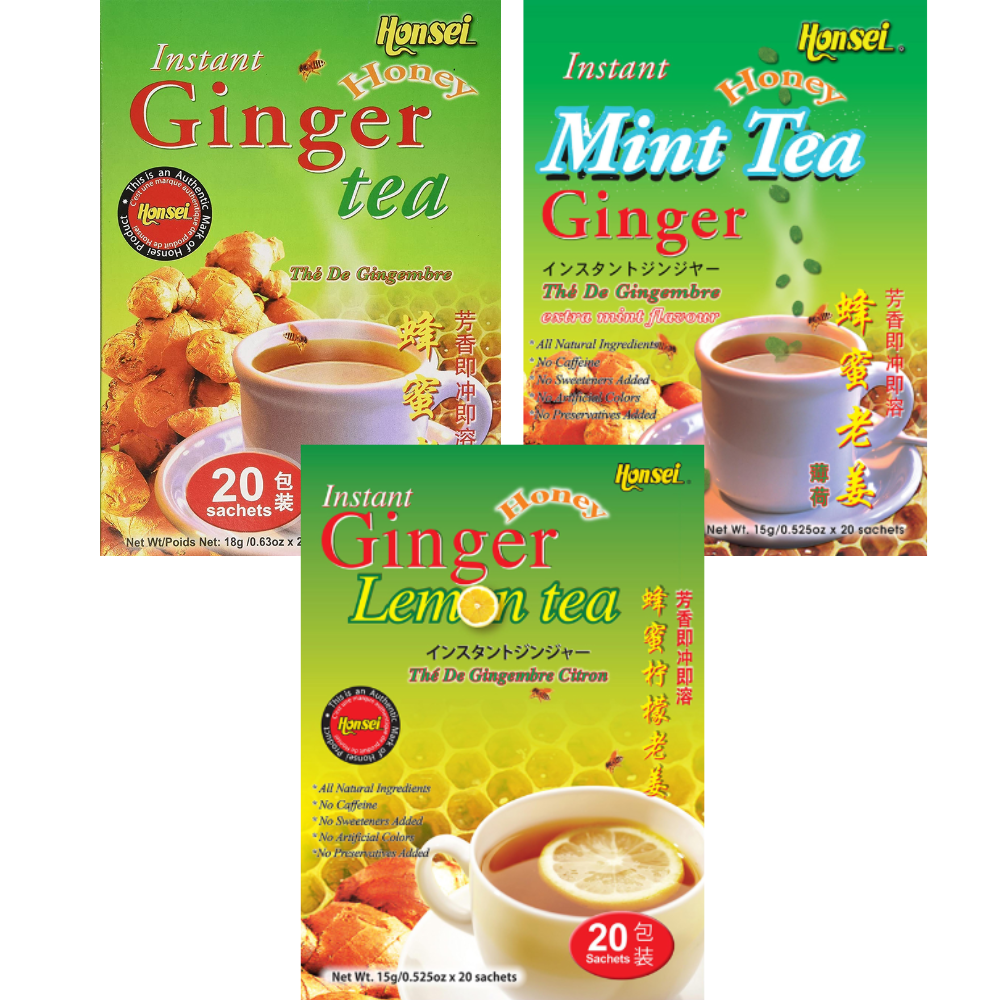 Honsei Instant Ginger Honey Original, Mint, Lemon Flavor 20 Sachets ...