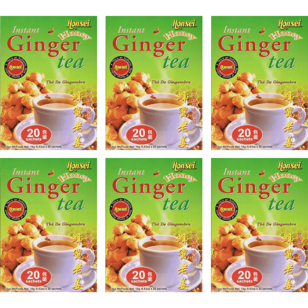 Honsei Instant Ginger Honey Tea, 18 g/0.63 oz., 20 Sachets Each Box - 6 ...