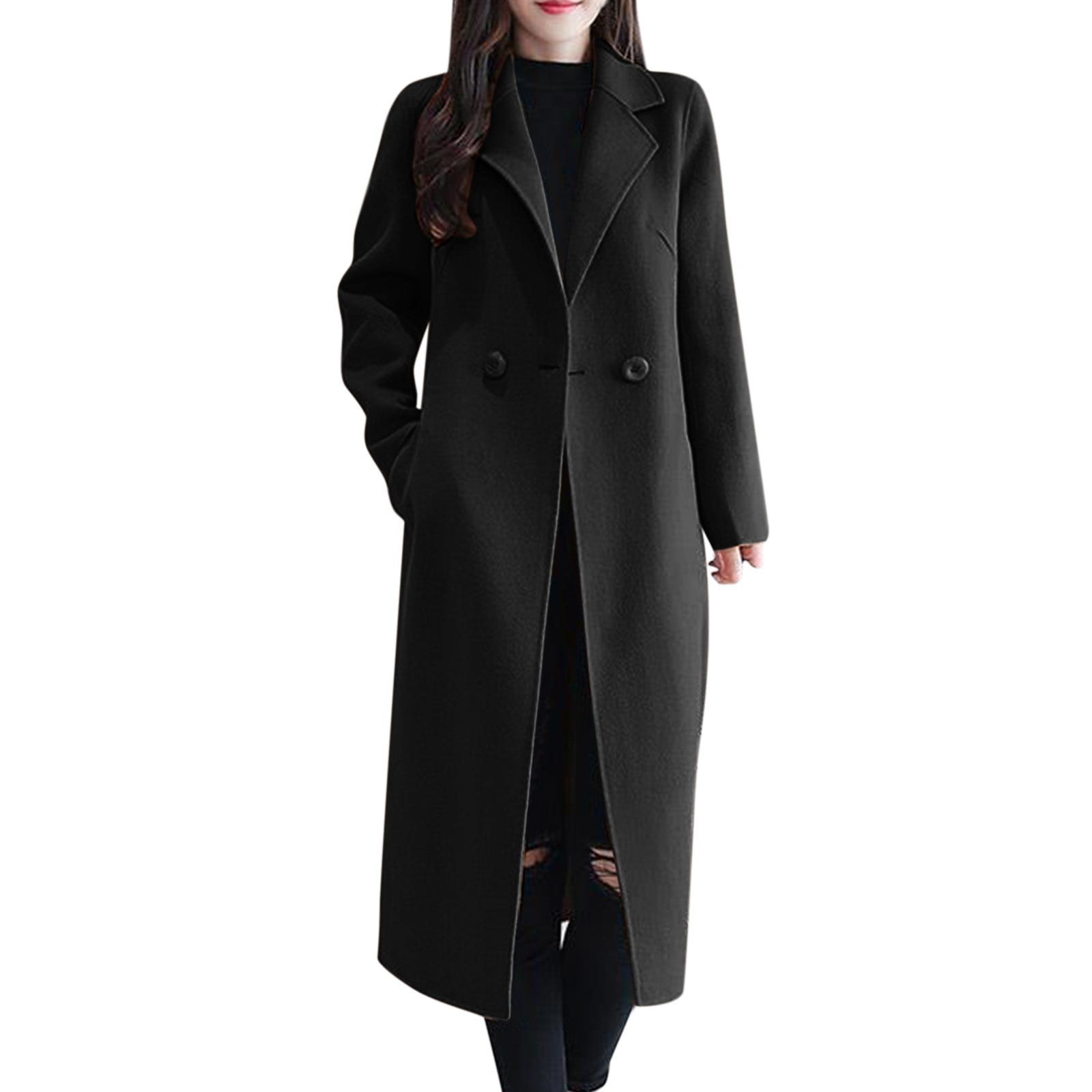Hontri 2024 Womens Wool Coat on Sales, Women's Long Sleeve V Neck Faux ...