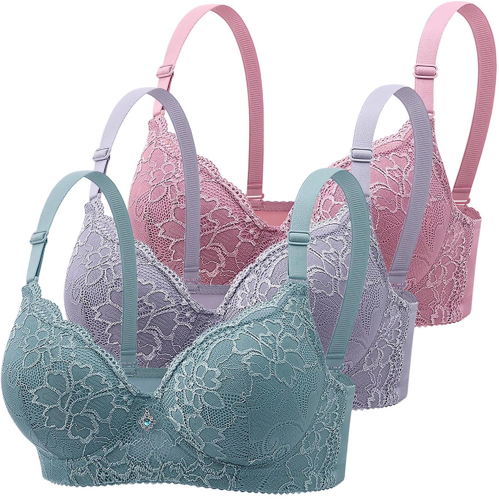 Hontri 3-Pack Lace Underwire Bras - Adjustable Padded Bustier with ...