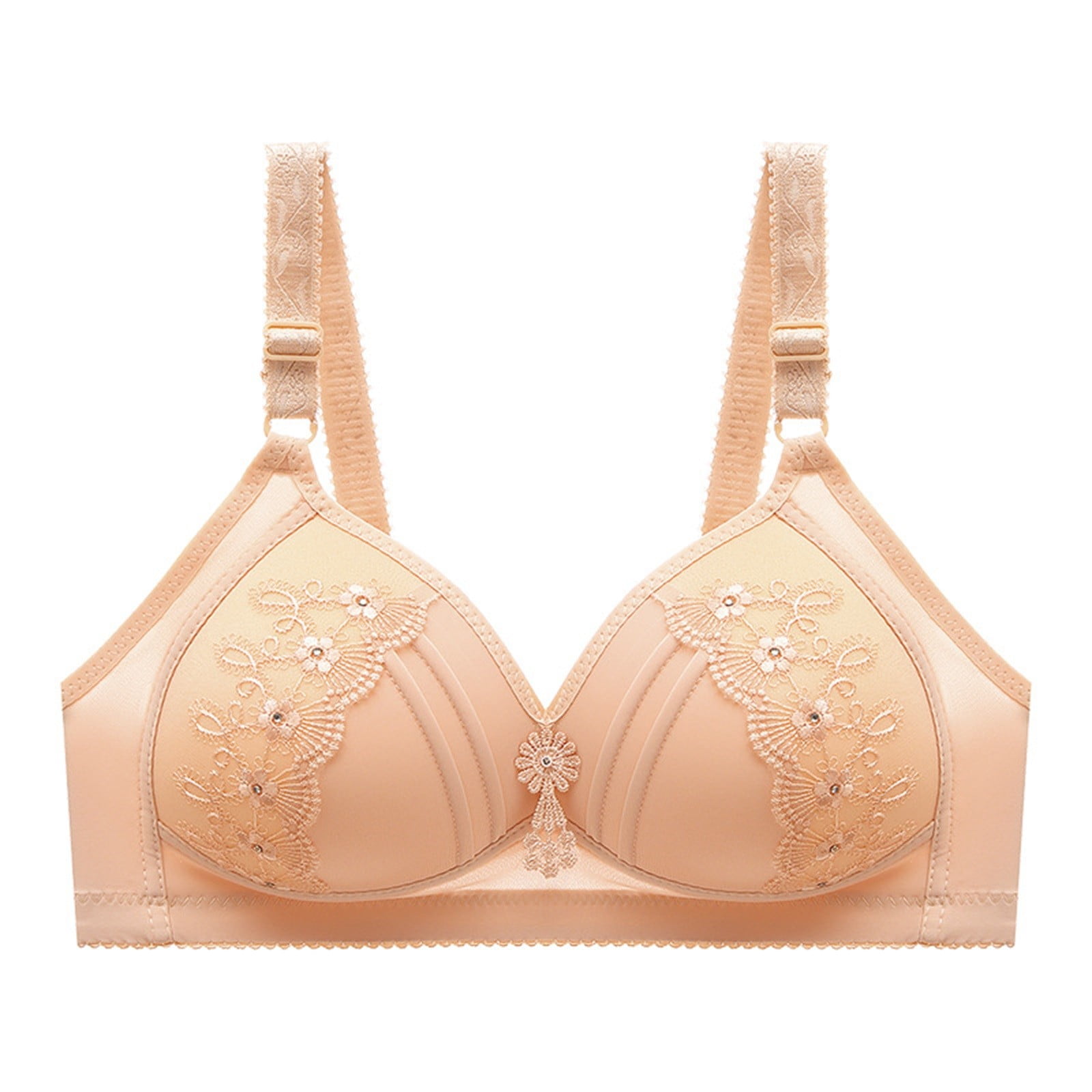 Hontri Full Coverage Embroidered Wireless Bra - Plus Size Thin Cup ...