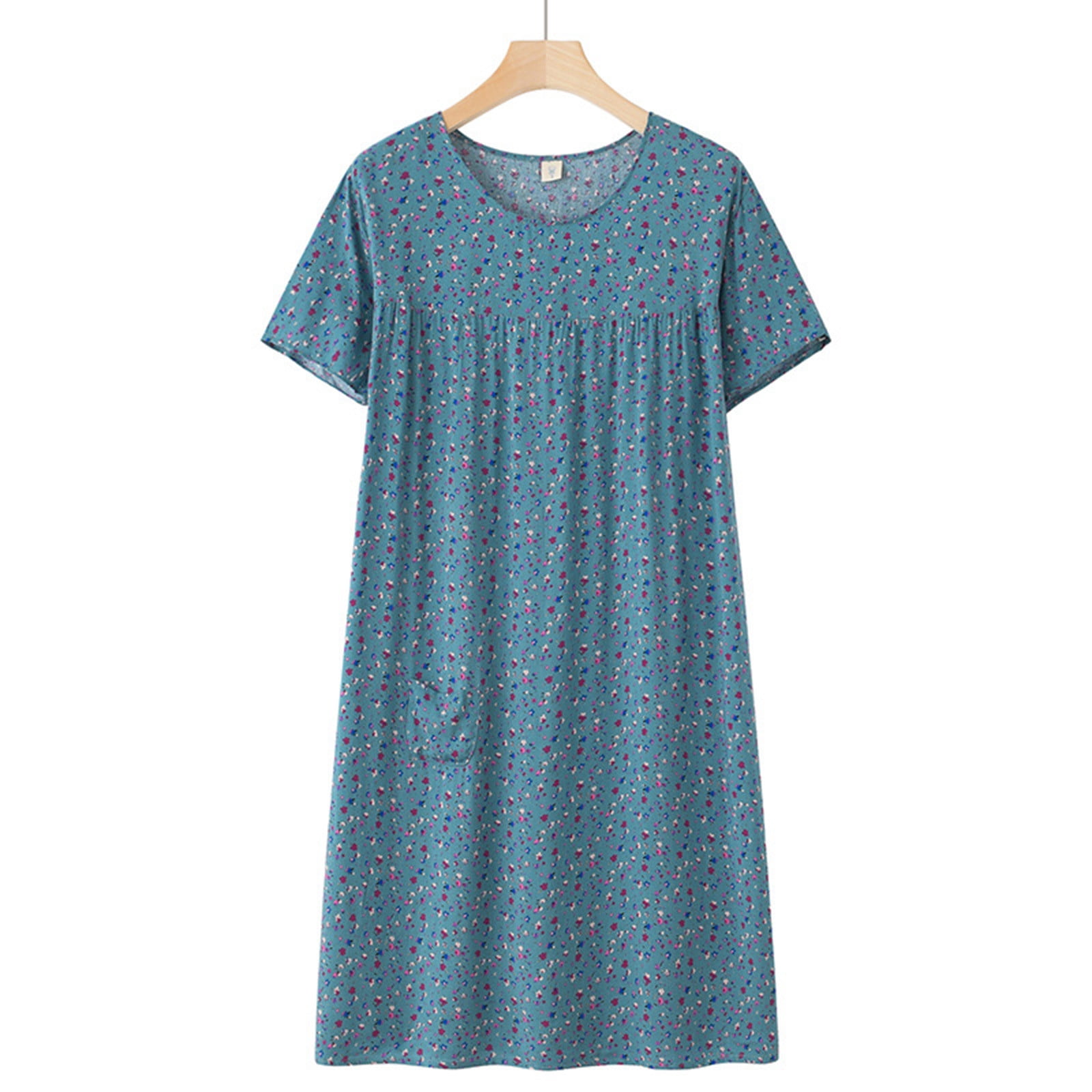 Hontri Nightgowns for Women, Summer Cotton Silk Short Sleeved Sleep ...