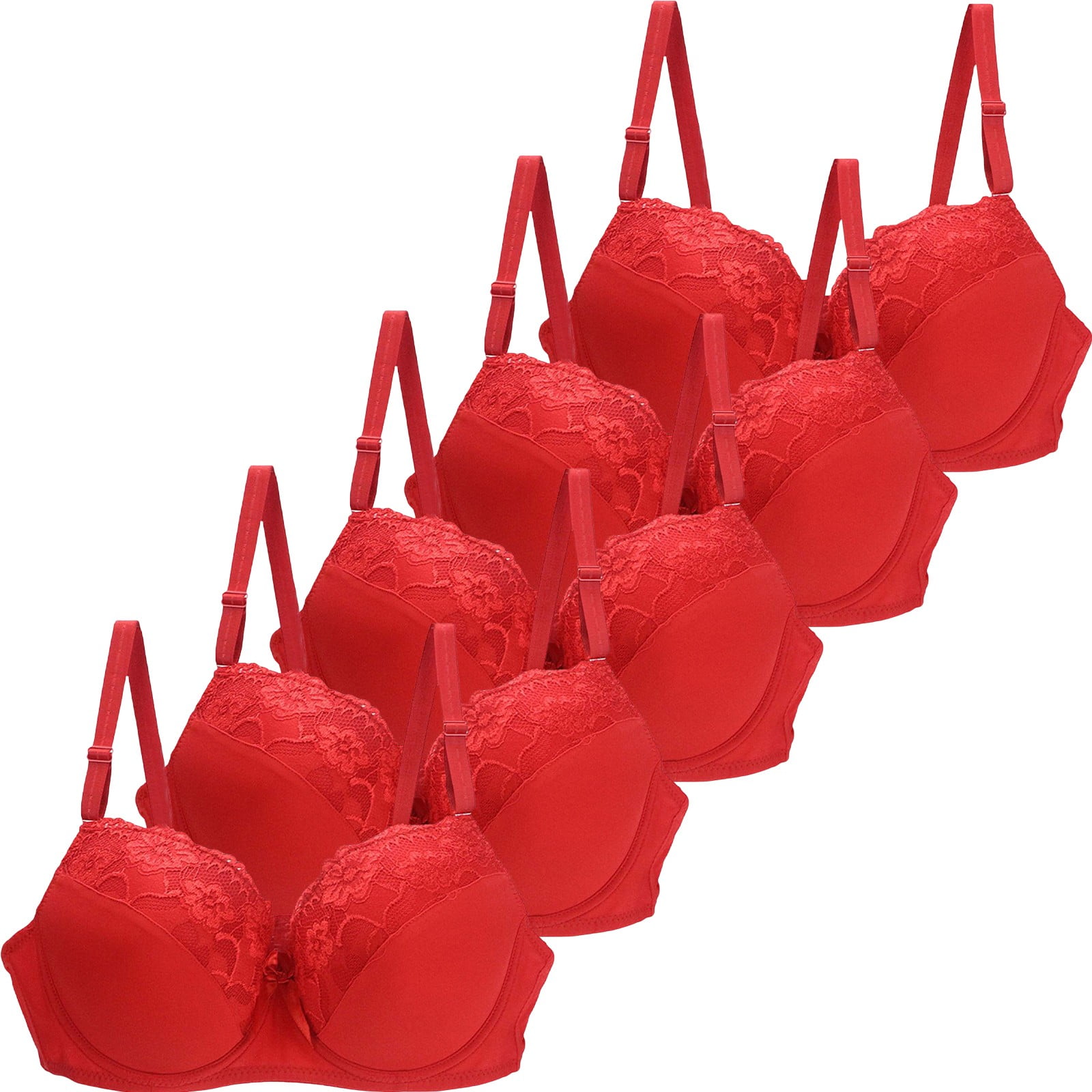 Hontri Plus Size Women's Lace Bras 34-44 BCDE Cup - 5PC Sexy Underwire ...