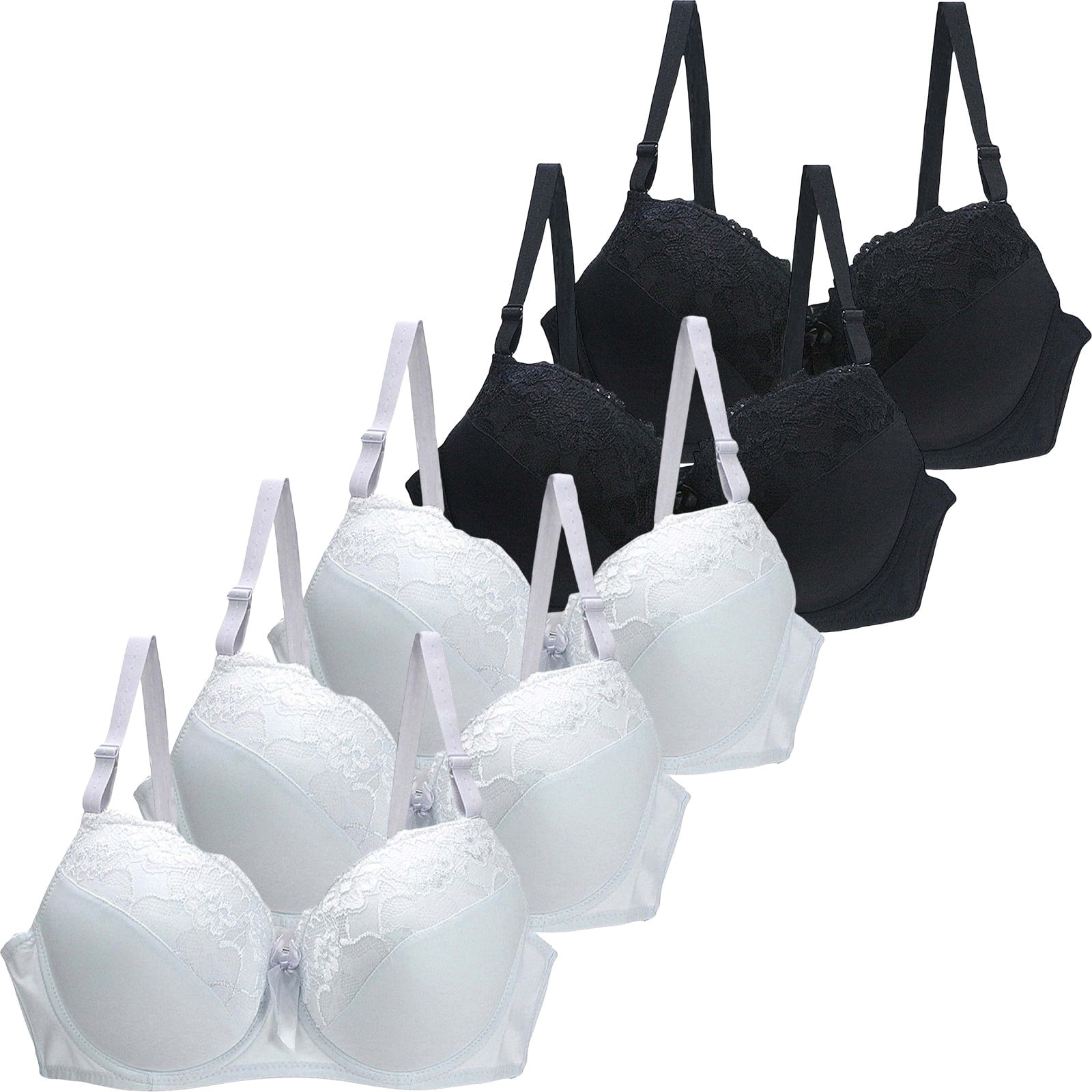 Hontri Plus Size Women's Lace Bras 34-44 BCDE Cup - 5PC Sexy Underwire ...