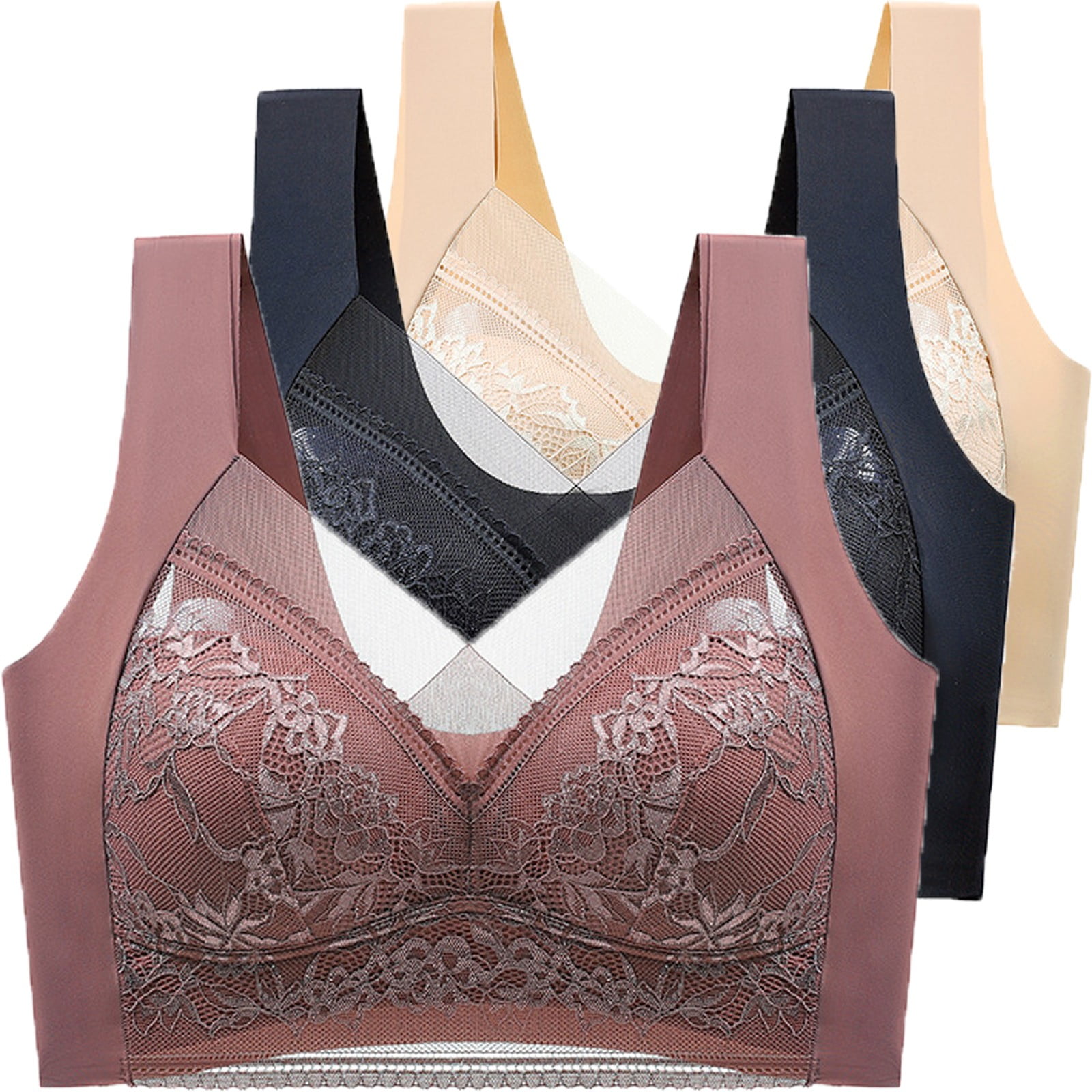 Hontri Posture Correction Bra for Women - 3-Pack Wireless Lift Support ...