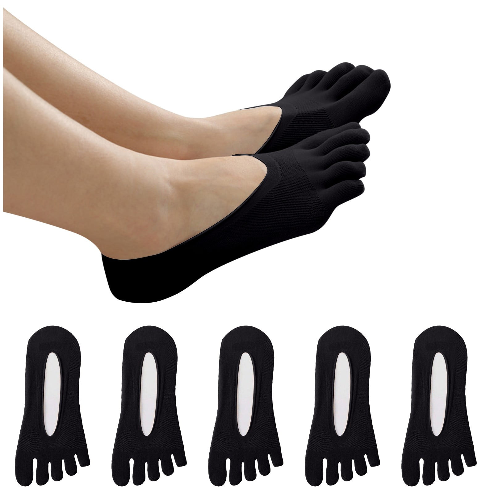 Hontri Socks 5Pairs Women Five Toes Ankle Liner Anti-Skid Anti-Friction ...