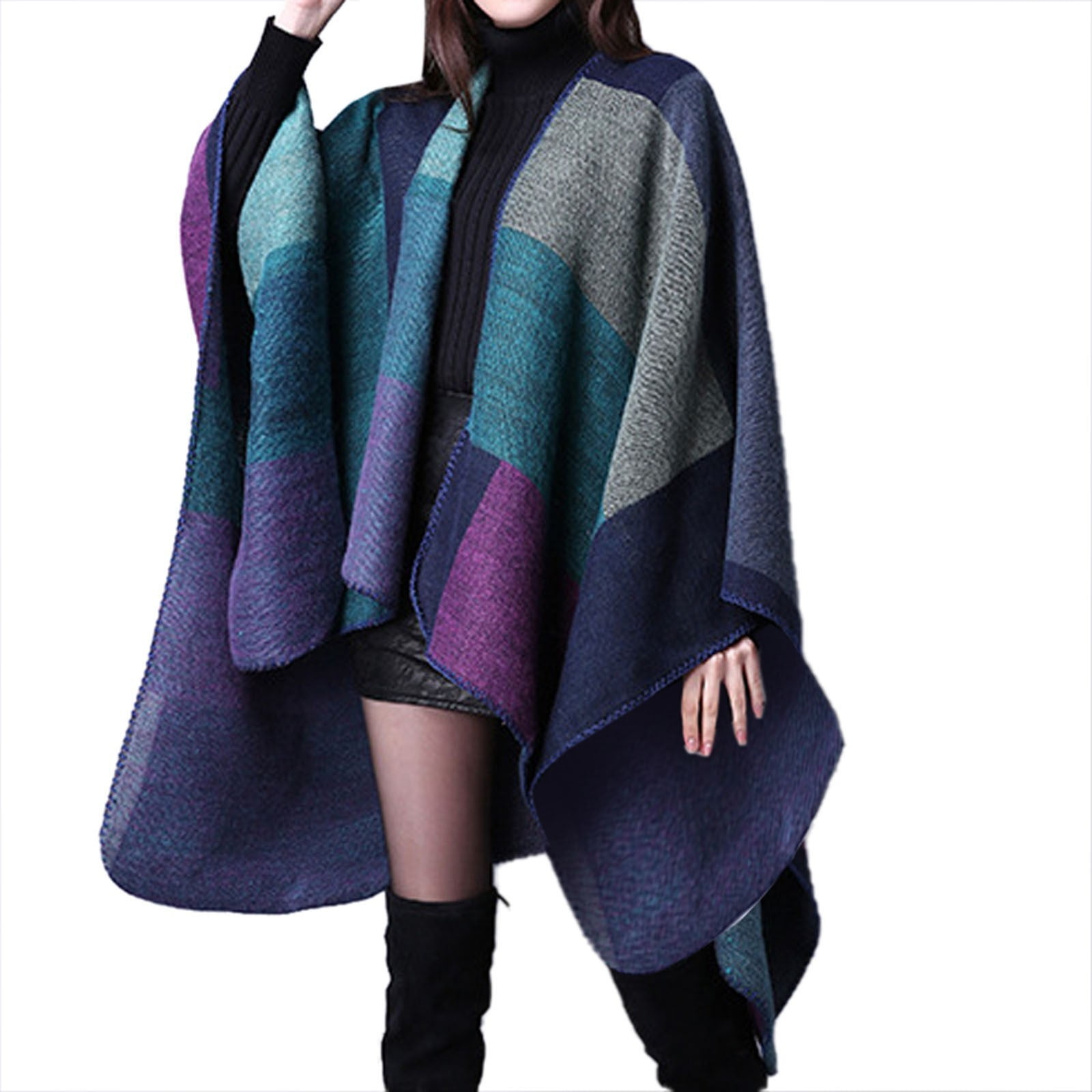 Hontri Wraps for Women Women's Travel Plaid Shawl Open Front Poncho ...