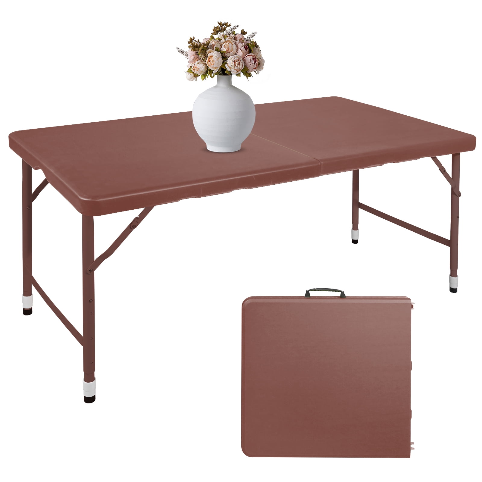 HooKung 4 FT Folding Table with Carry Handle, Portable Fold-in-Half ...