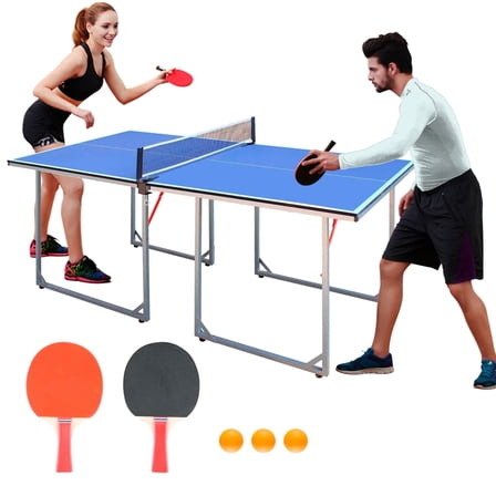 HooKung 9ft Foldable Indoor Ping Pong Table + Paddles & Balls - Walmart.com