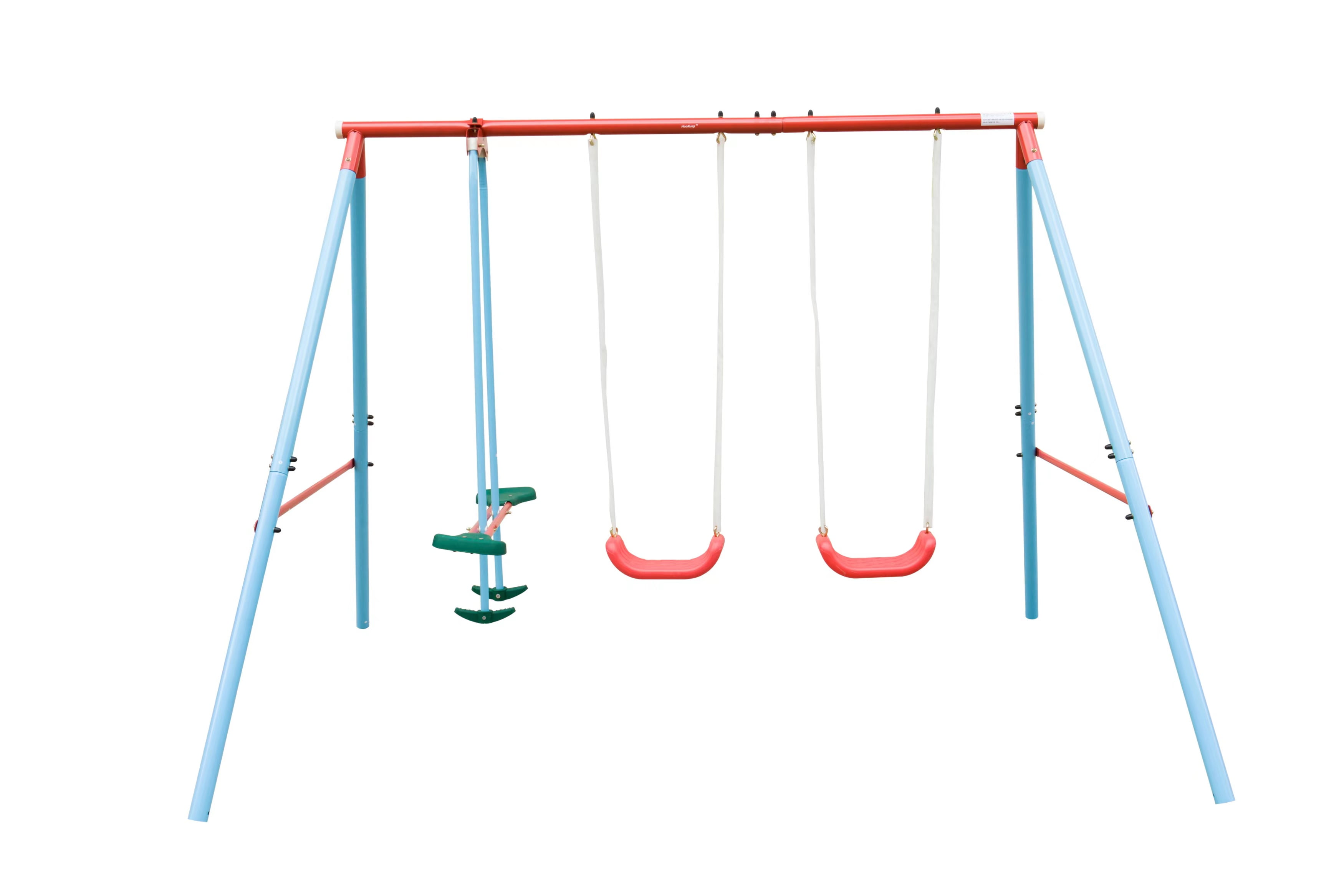HooKung Metal Frame Swing Set for Backyard for Kids, 2 Seats and 1 ...