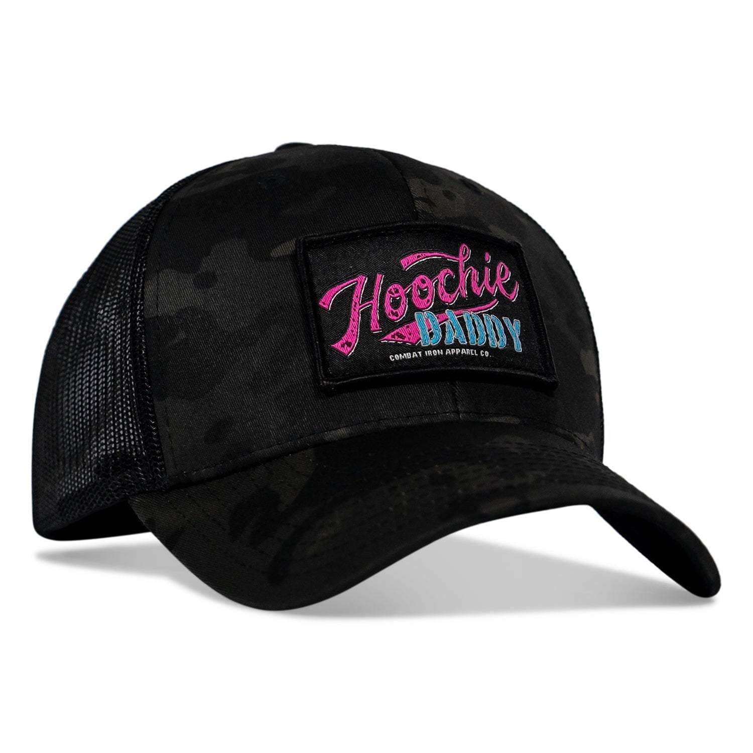 Combat Iron Hoochie Daddy Retro Script Snapback Hat – Black Multicam ...