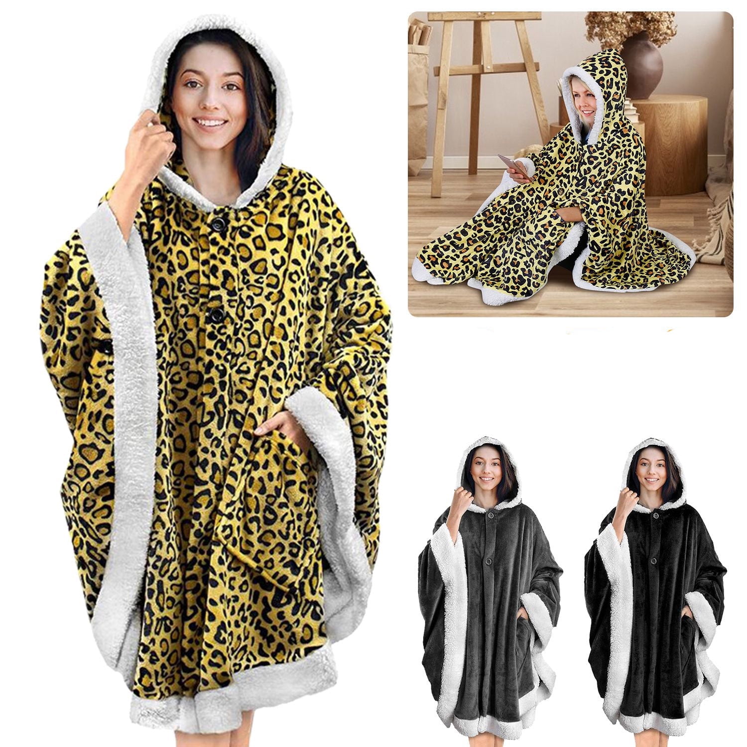 Hood Blanket Robe TeqHome Soft Wearable Blanket Snuggle Robe with Hat 2 ...