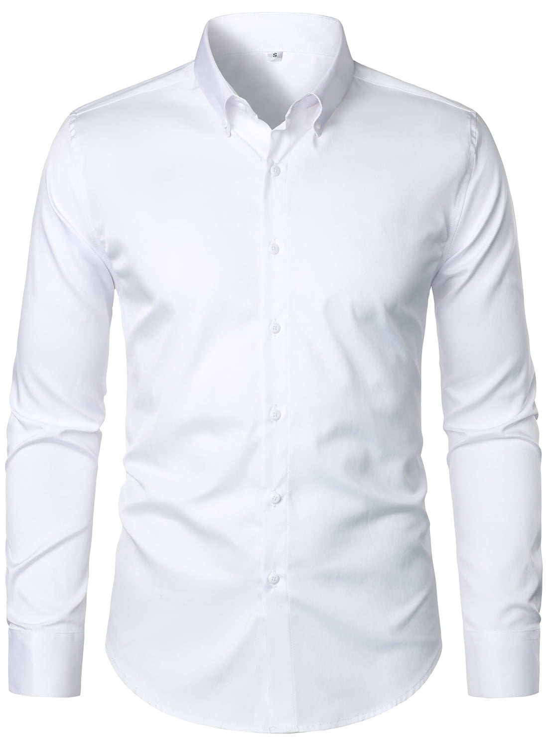 HOOD CREW Men's Casual Long Sleeve Button Down Shirt, White, Polyester ...