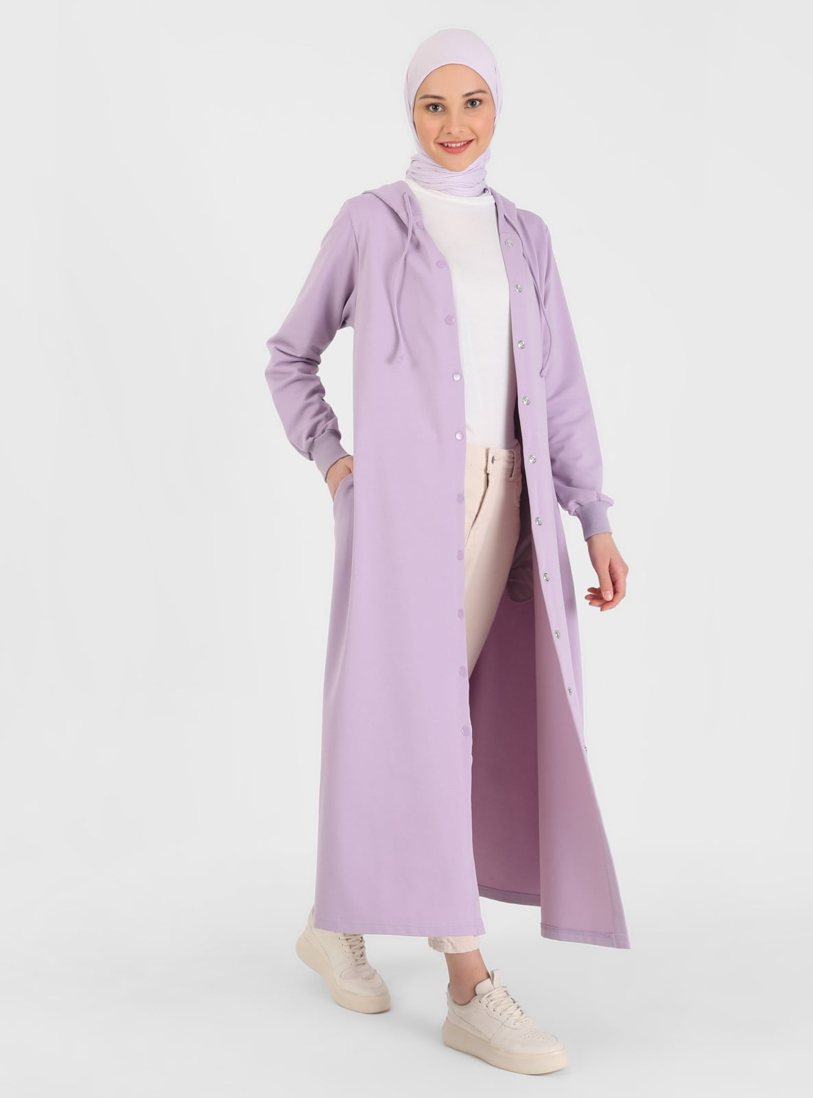 Hood Detailed Snap Fastened Sports Overcoat Lilac Coat - Walmart.com