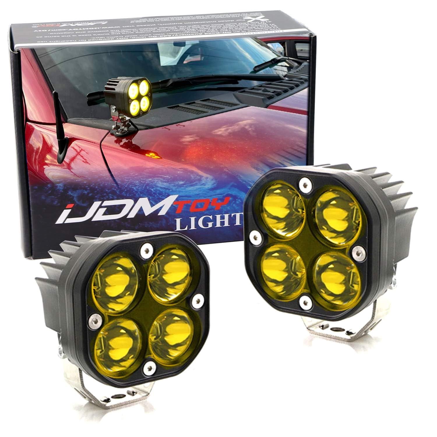 Hood Edge Mount Round Shape Yellow LED A-Pillar Light Kit For Truck SUV ...