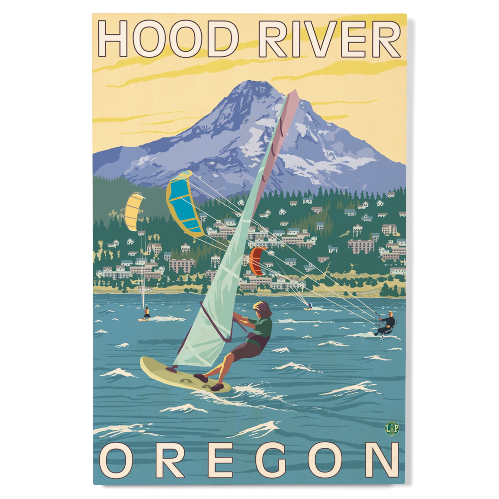 Hood River, Oregon, Wind Surfers and Kite Boarders Birch Wood Wall Sign ...