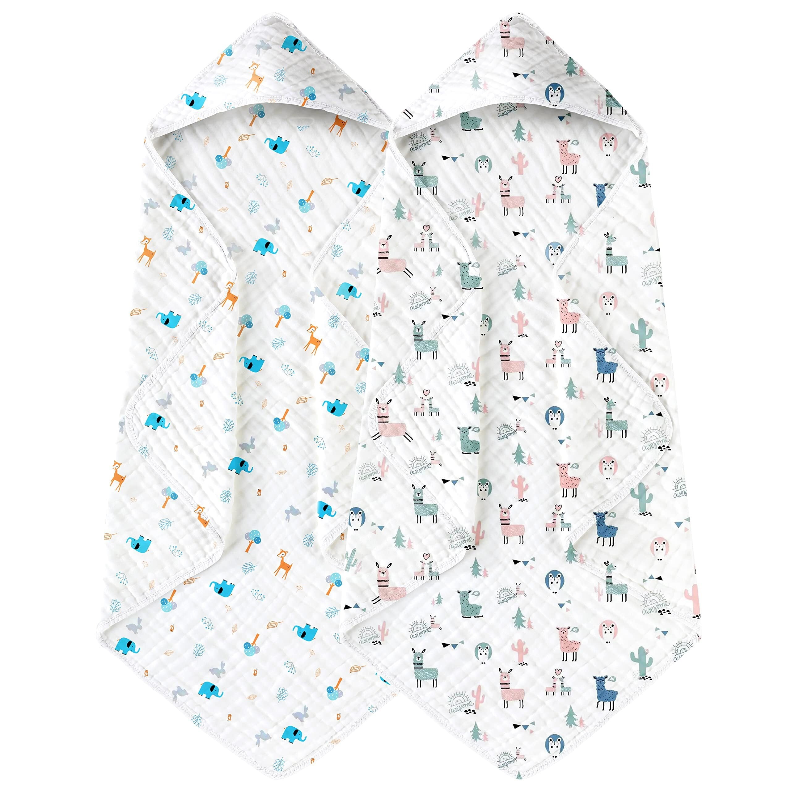 Hooded Baby Towels for Newborn 2 Pack 100% Muslin Cotton Baby Bath ...