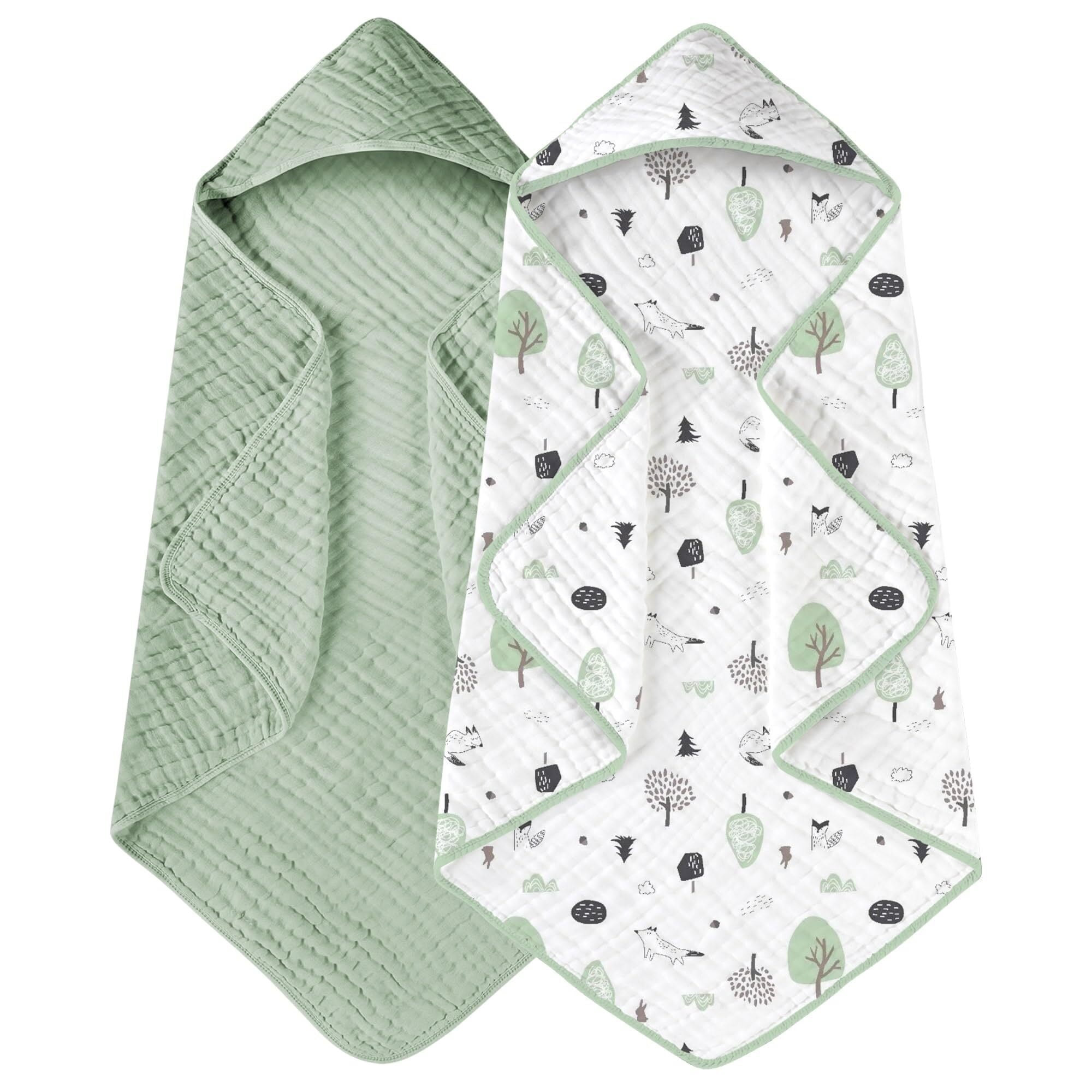 Hooded Baby Towels for Newborn 2 Pack 100% Muslin Cotton Baby Bath ...