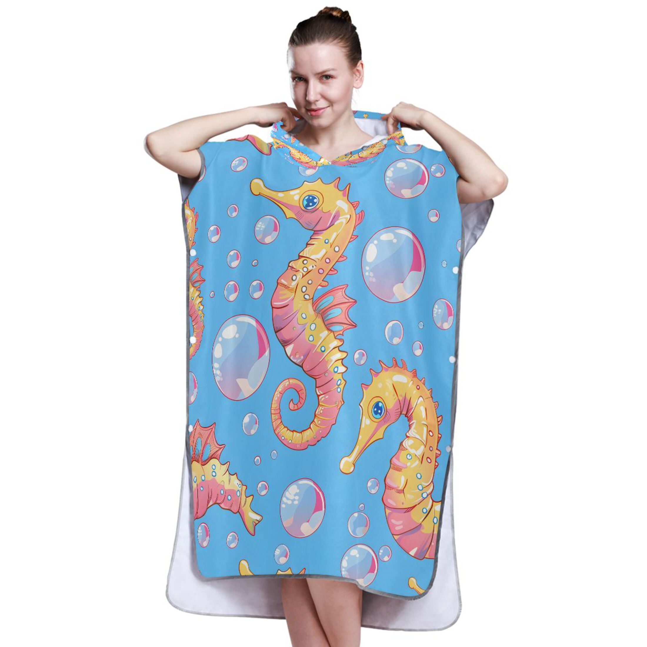 Hooded Beach Towel Adult Bath Poncho Towels Soft Absorbent Quick Dry ...