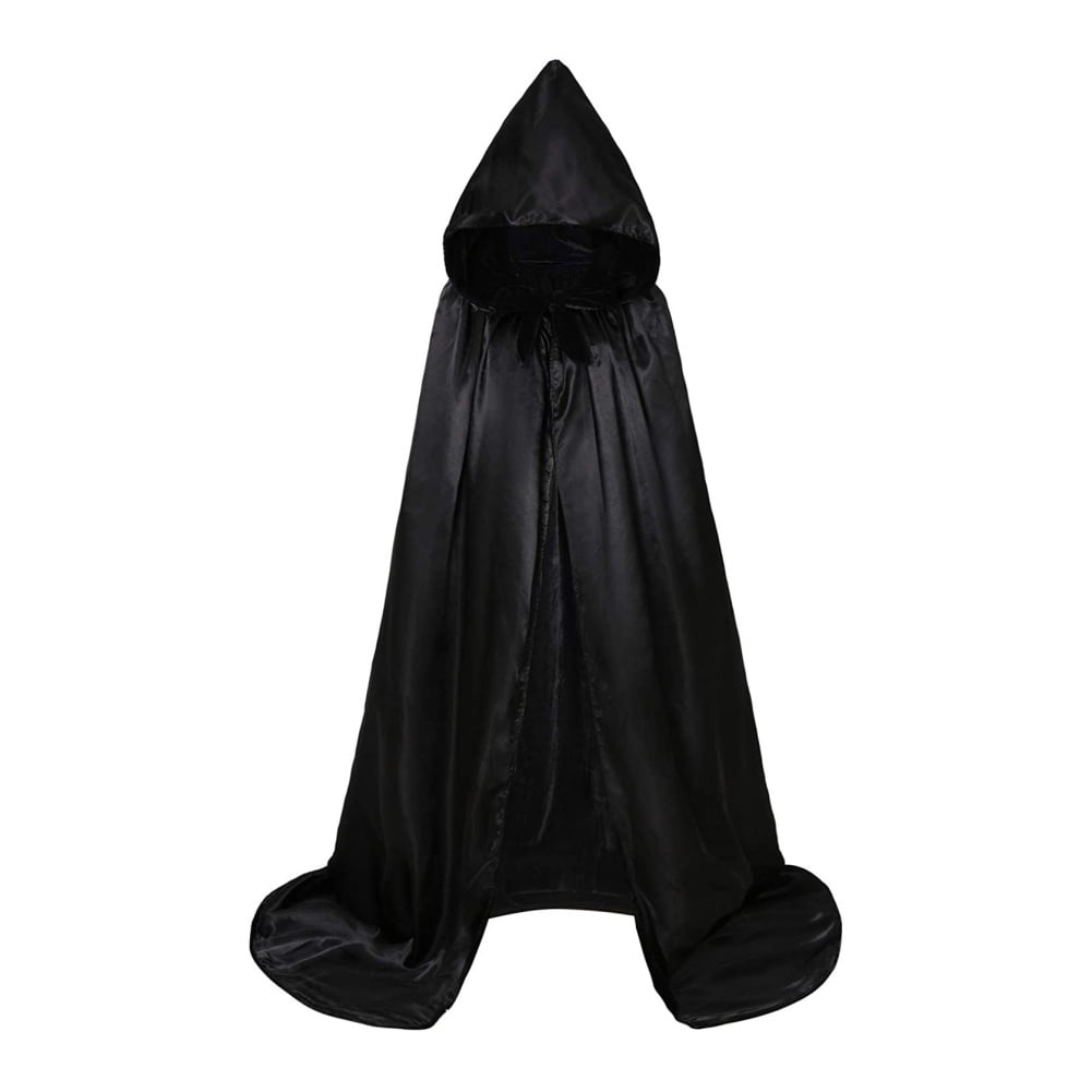 Hooded Cloak Long Velvet Cape, Full Length Robe Halloween Witch Dress ...