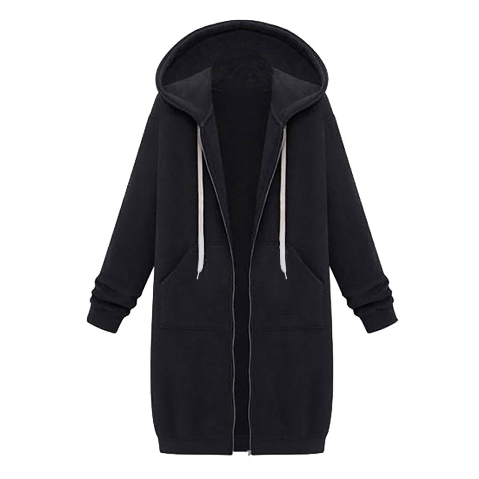 Hooded Coats for Women Solid Color Thickening and Fleece Long Hoodies ...