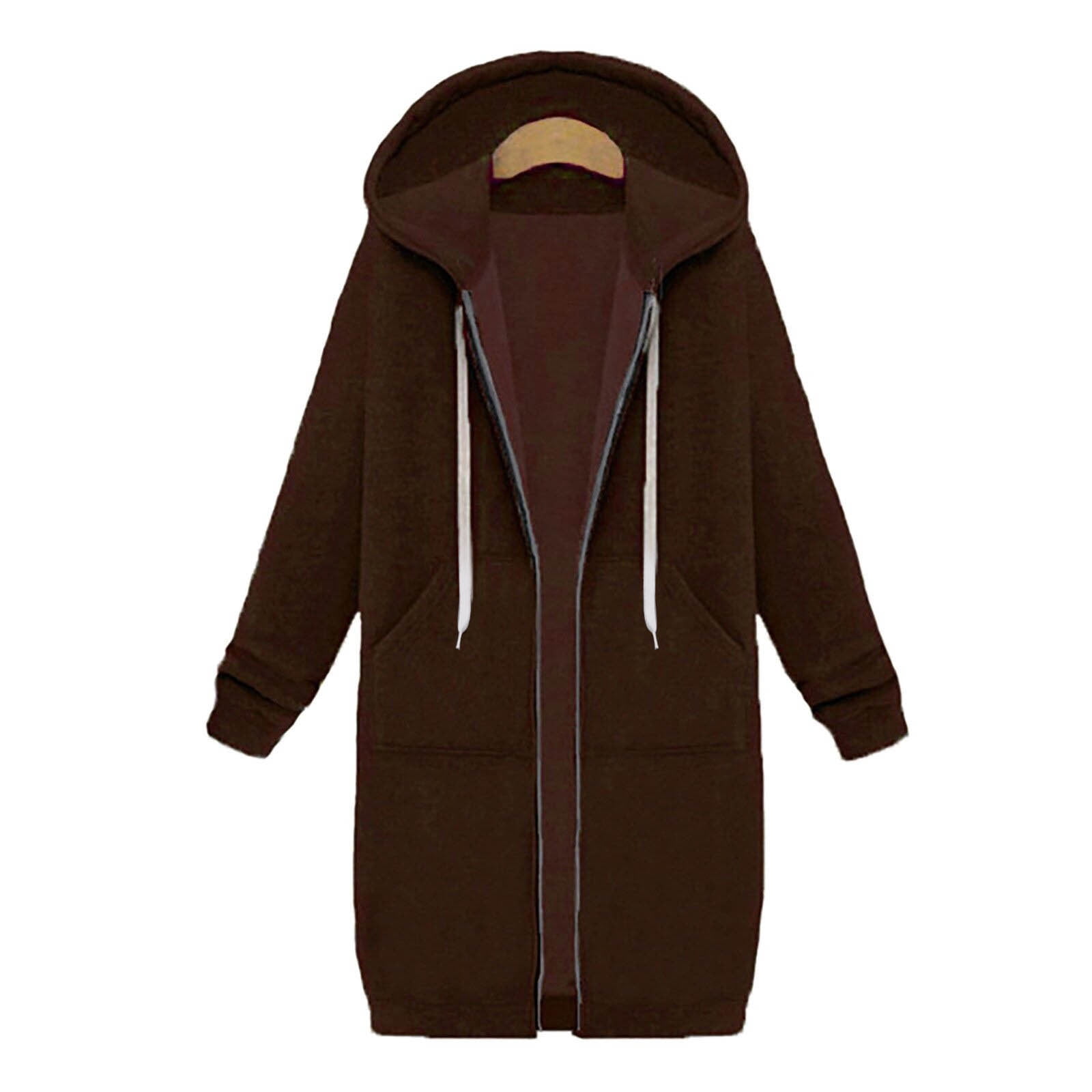Hooded Jackets for Women Solid Color Sweatshirt Jackets Long Hoodies ...