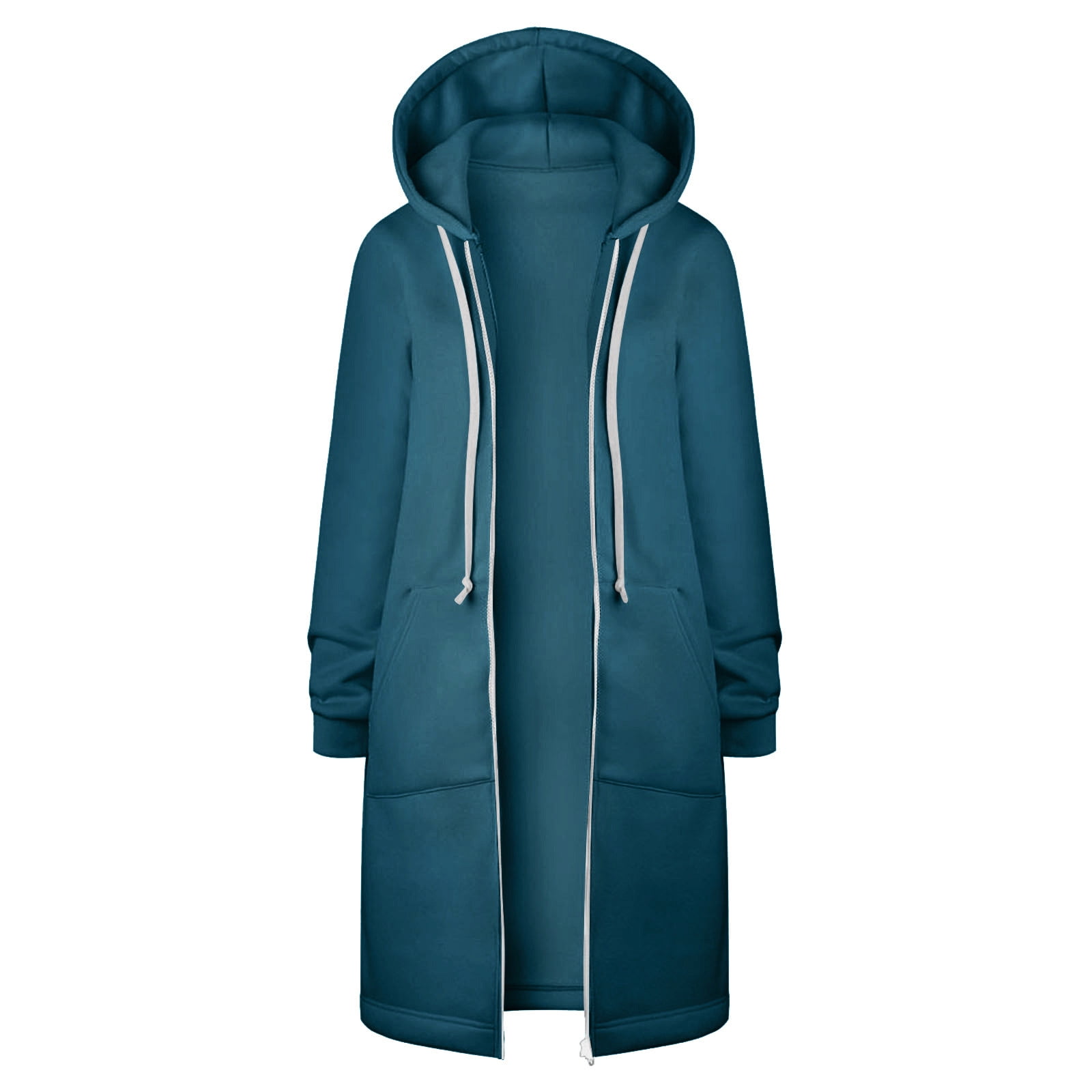 Hooded Jackets for Women Solid Color Thickening And Fleece Long Hoodies ...