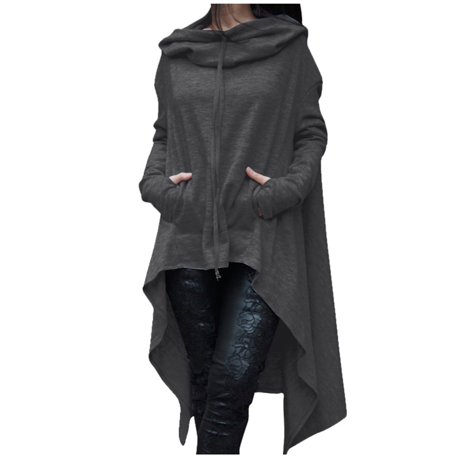 Hooded Poncho Cape Cloak for Women Irregular Hem Hoodie Sweatshirt ...