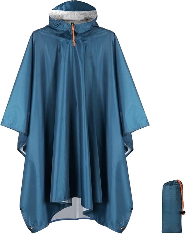 Hooded Rain Poncho for Adults Waterproof Lightweight Rain Coat for Men ...