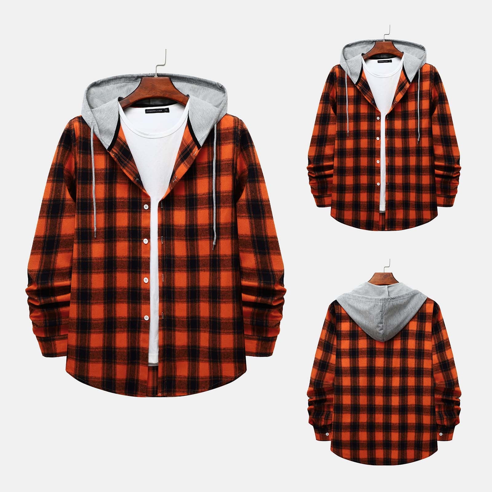 Hooded Shirts for Men,Men's Long Sleeve Flannel Hooded Plaid Jacket ...