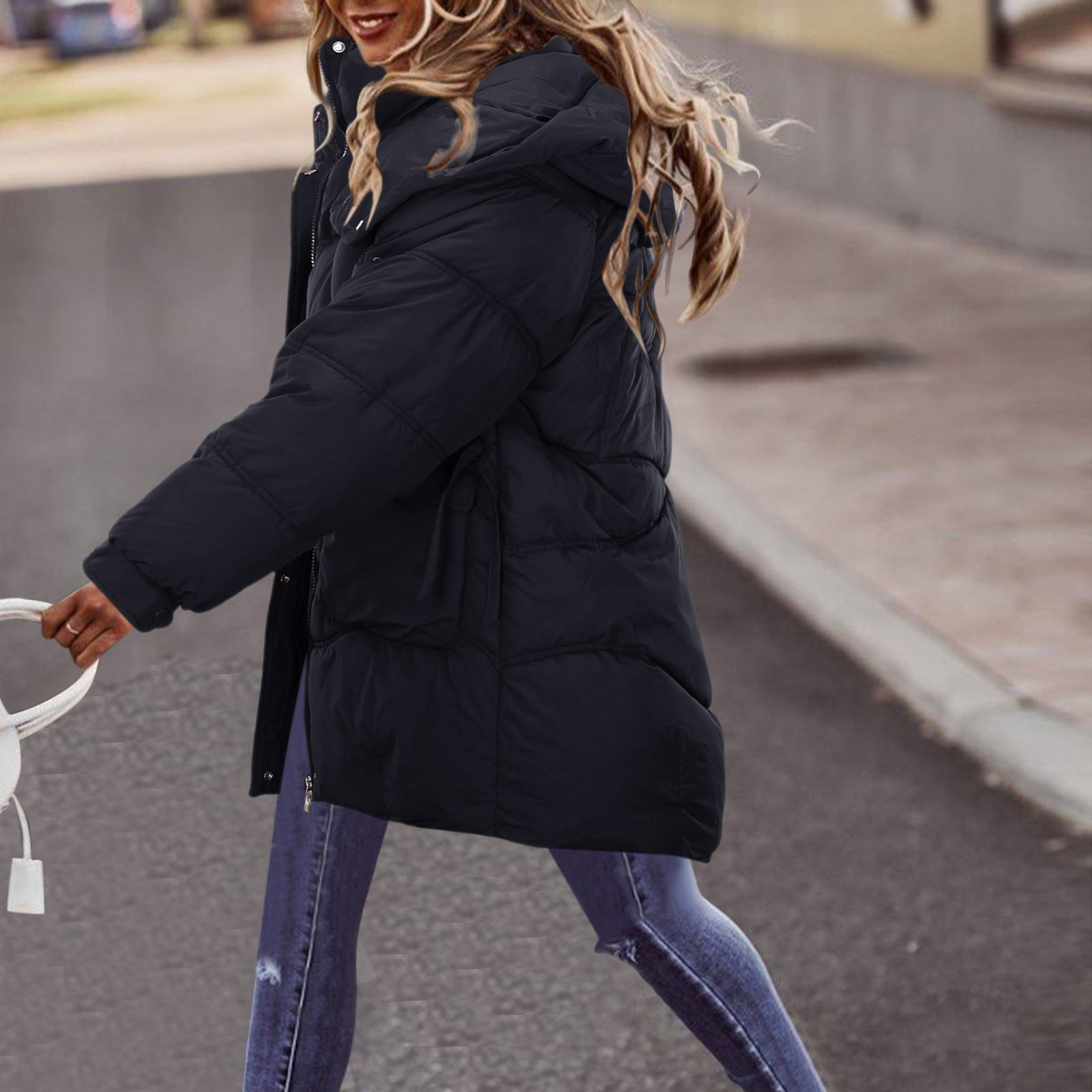 Hooded Solid Color Bread Suit Large Size Thick Medium Long Loose Jacket ...