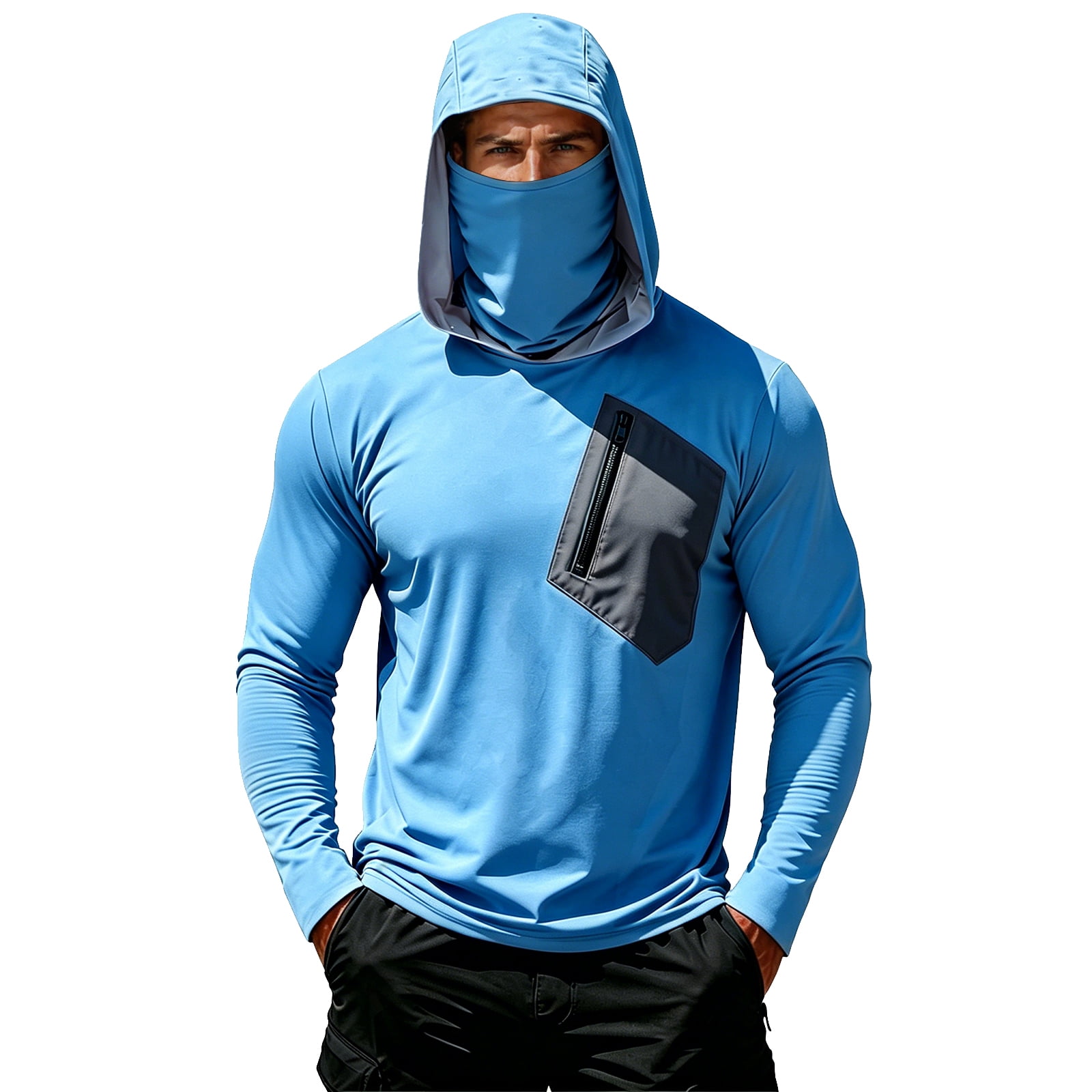 Hooded Sun Protection Shirts for Men Upf 50+ Long Sleeve Fishing Hiking ...