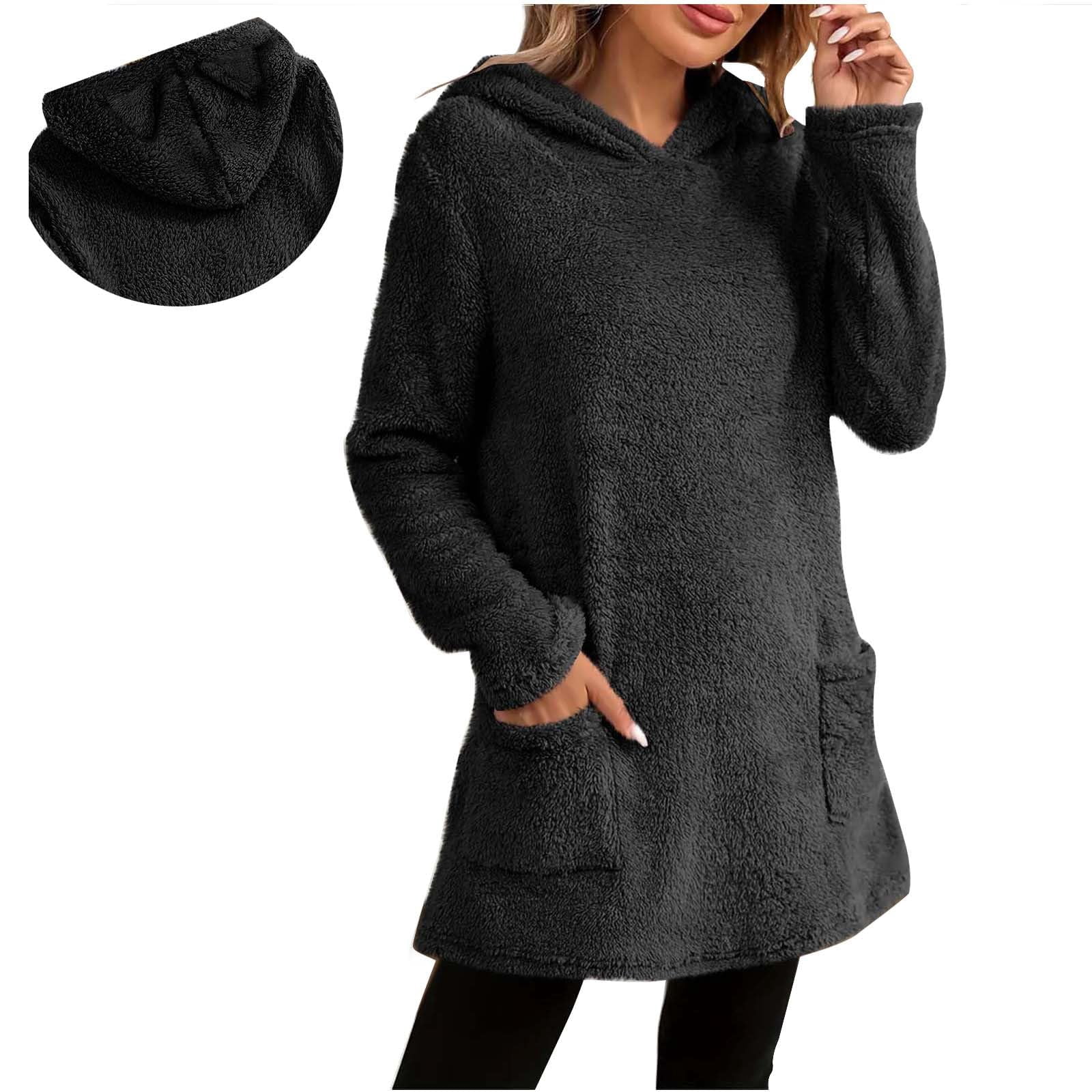 Hooded Sweaters For Women 2025 Long Fuzzy Fleece Pullover Trendy Casual ...
