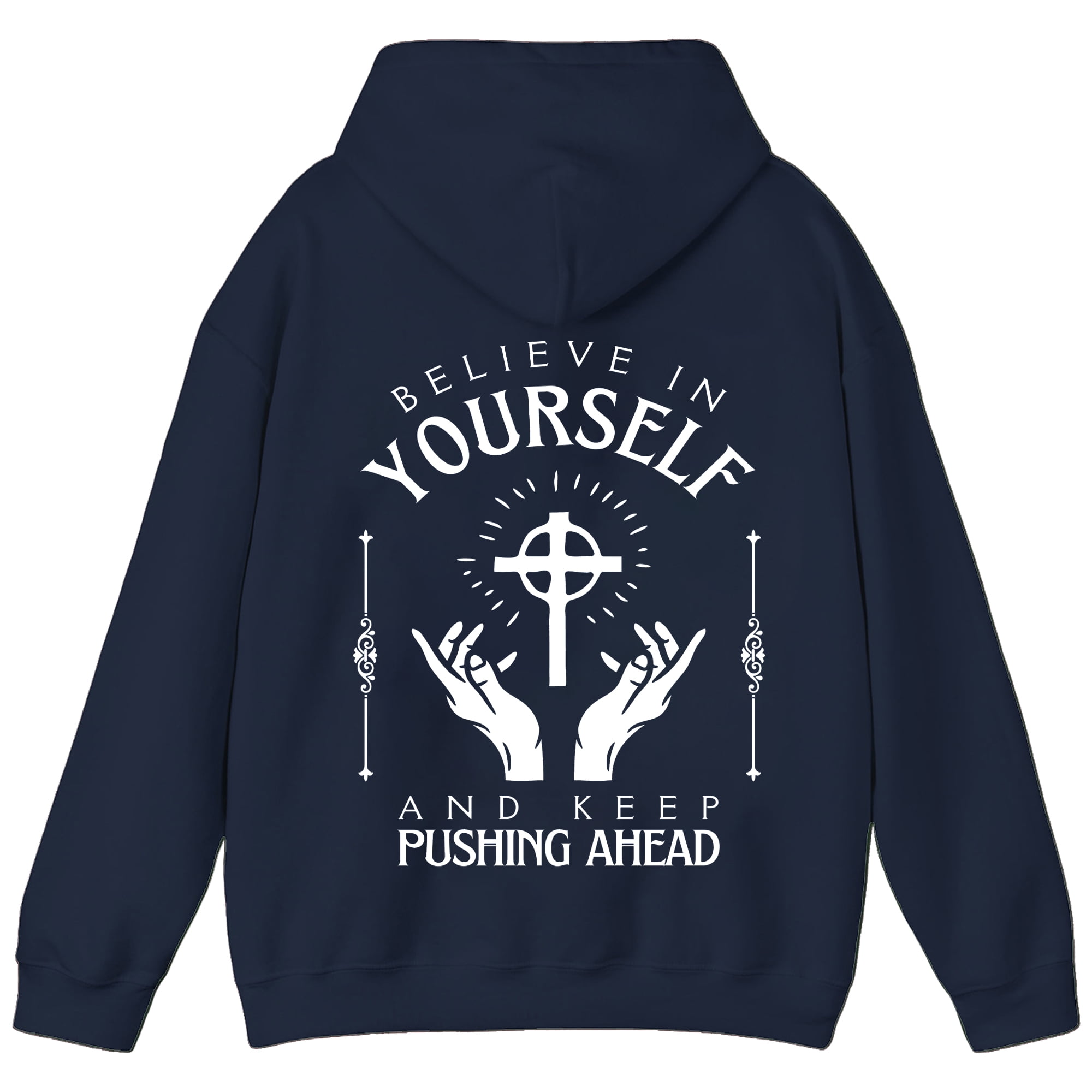 Hoodie ''Believe in Yourself & Move Forward'' with Cross and Hand Print ...