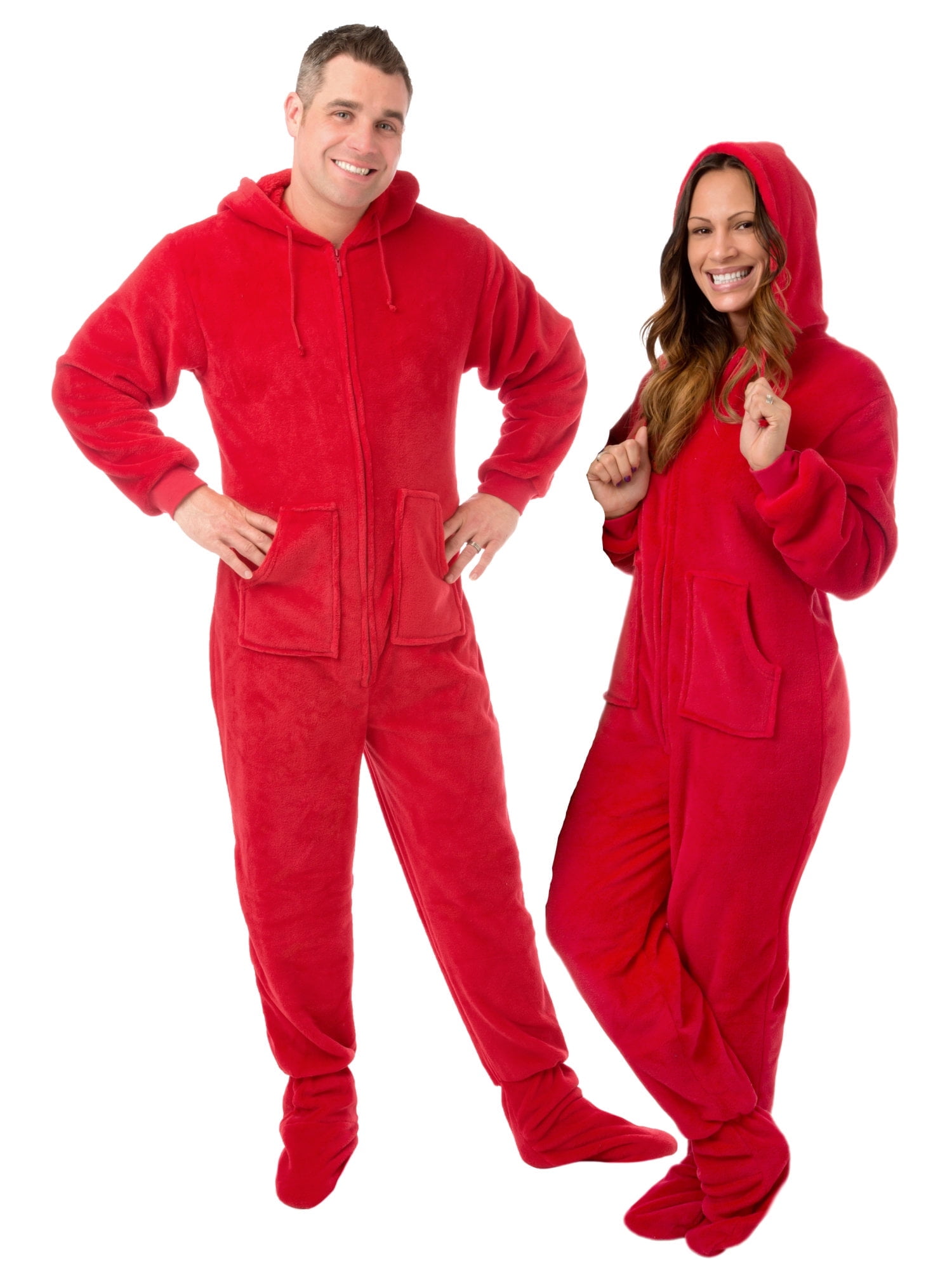 Hoodie Footed Sleeper Red Plush Drop Seat Footed Pajamas with Rear Flap ...
