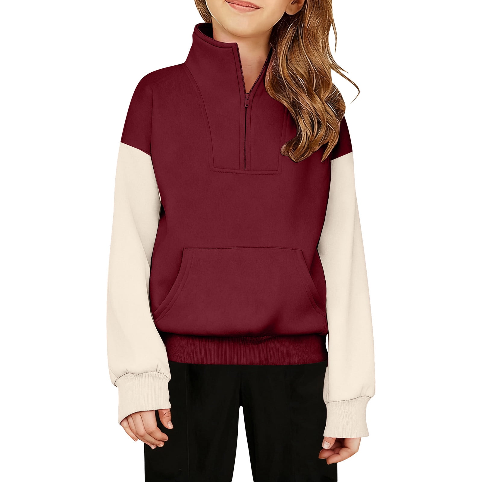 uvwlwu Girls Half Zip Sweatshirt Quarter Zip Pullover Sweatshirts With ...