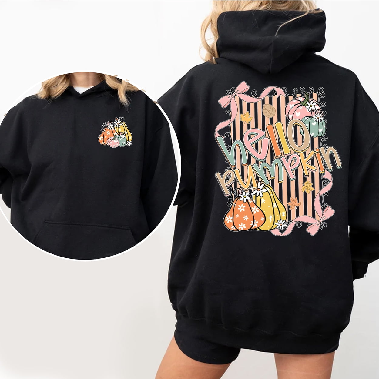 Hoodie 'Hello Pumpkin' – Cute pumpkin and ribbon graphic for the fall ...