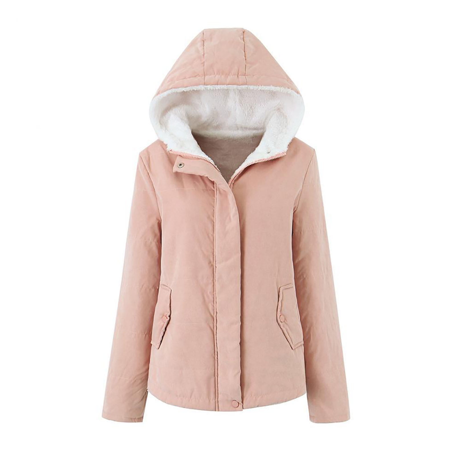 Hoodie Jackets for Women Solid Color Thickened Bread Jacket Hooded Long ...