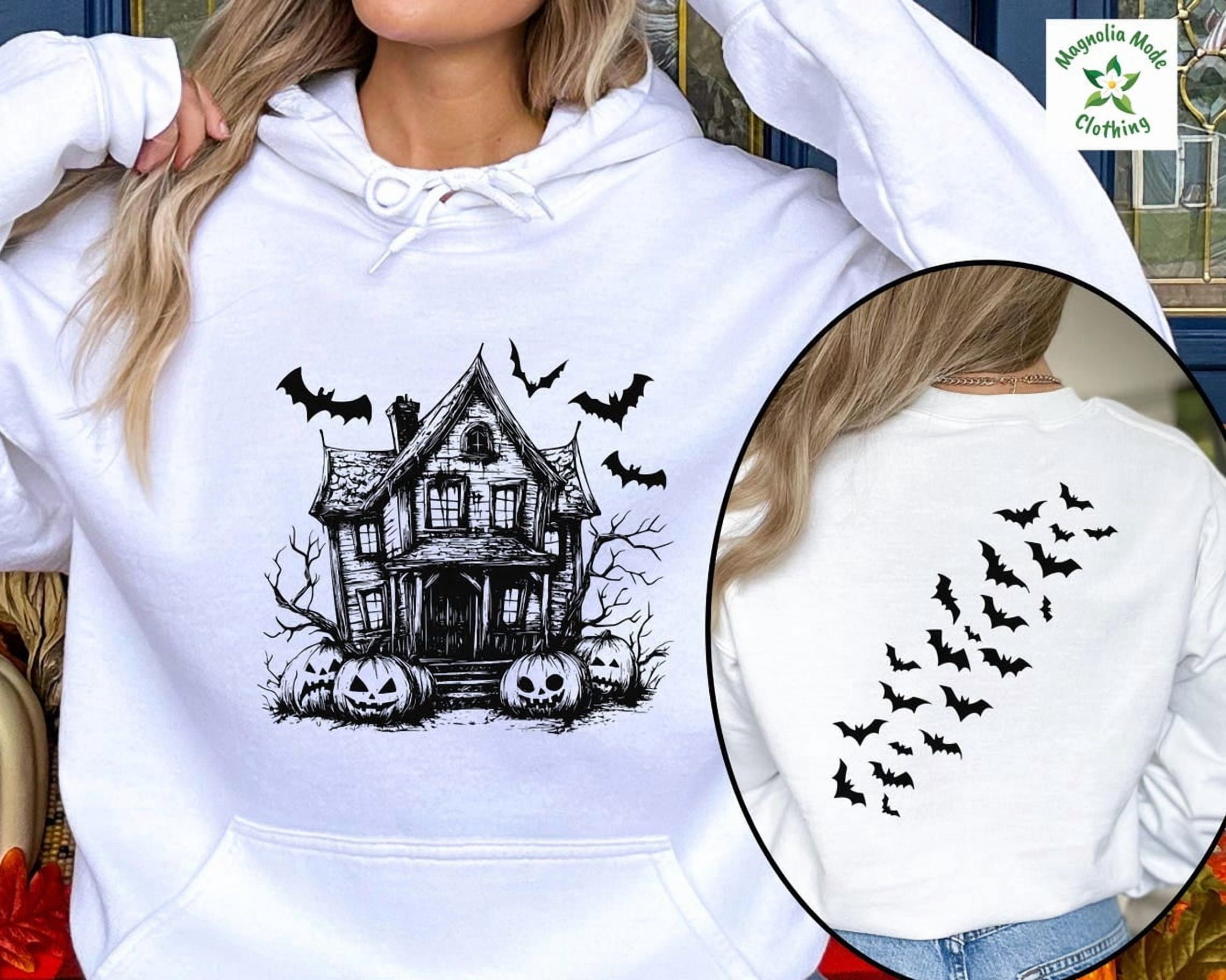 Hoodie, Pumpkin Hoodie Crewneck, Haunted House Sweats, Fall Spooky Tee ...